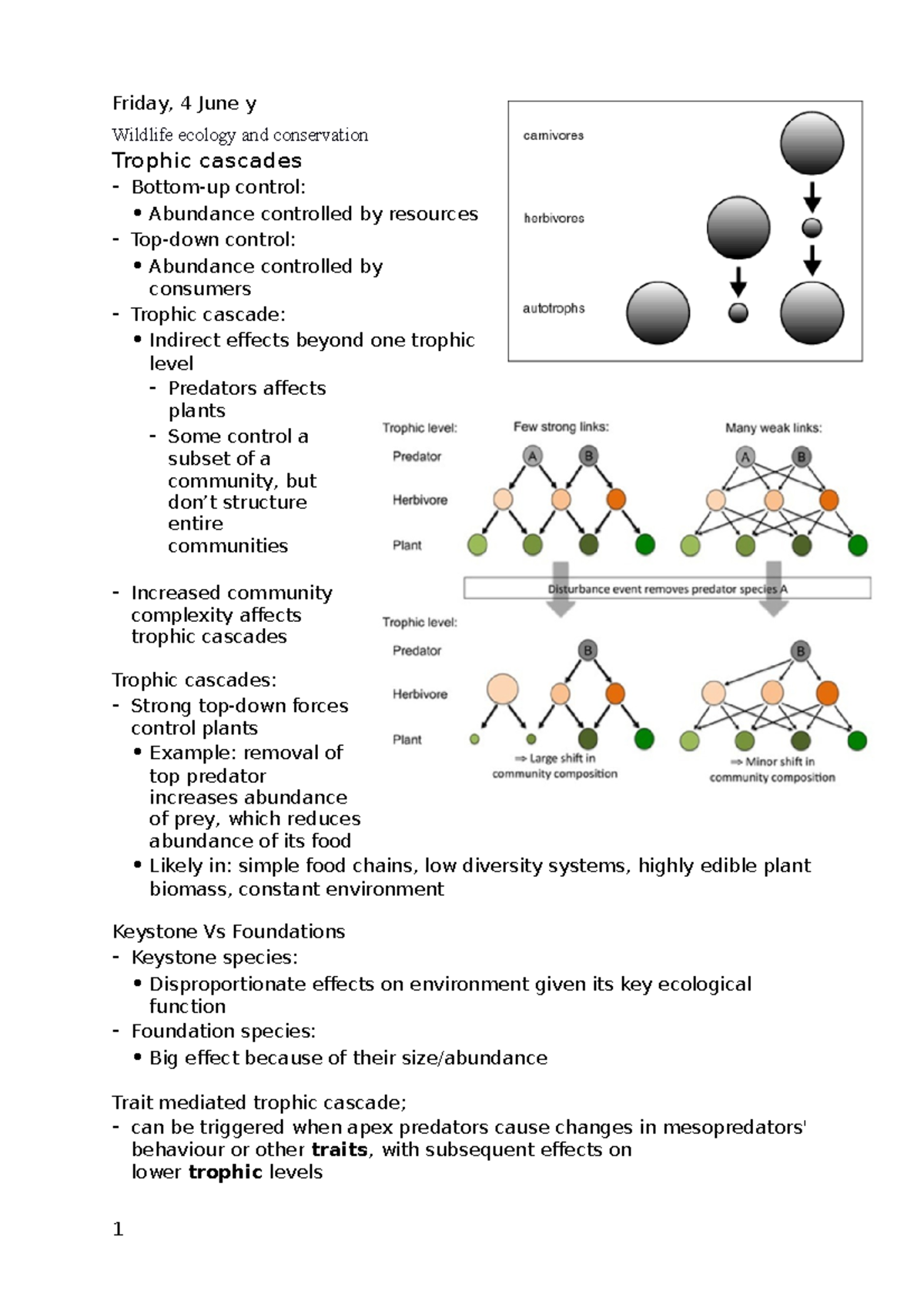 Lecture 14 - Trophic cascades - Friday, 4 June y Wildlife ecology and ...