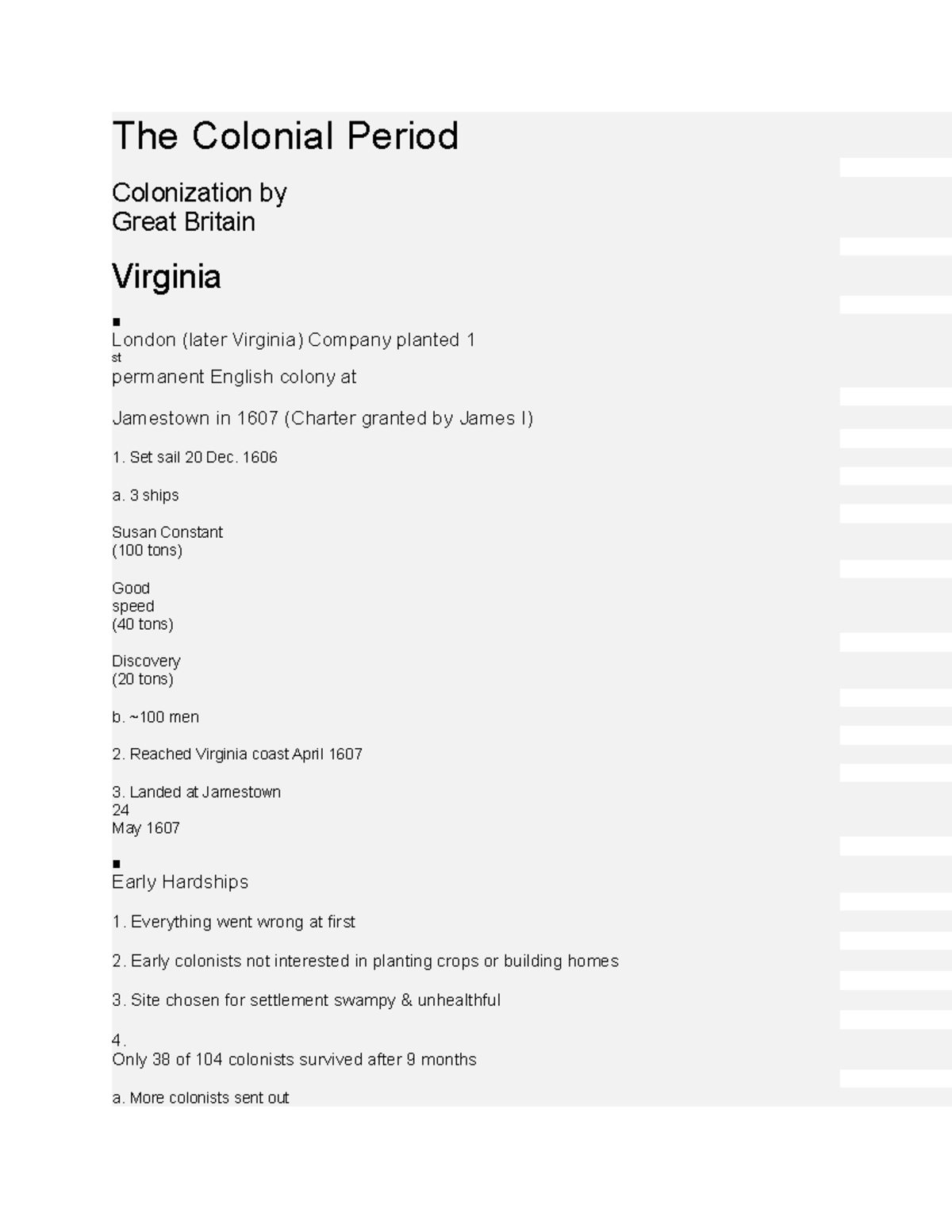 Colonial america - hist 4480 notes pt 2 - The Colonial Period ...