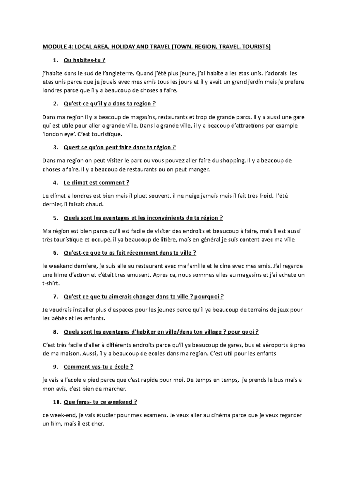 Module 4 finsihed - doc - MODULE 4: LOCAL AREA, HOLIDAY AND TRAVEL ...