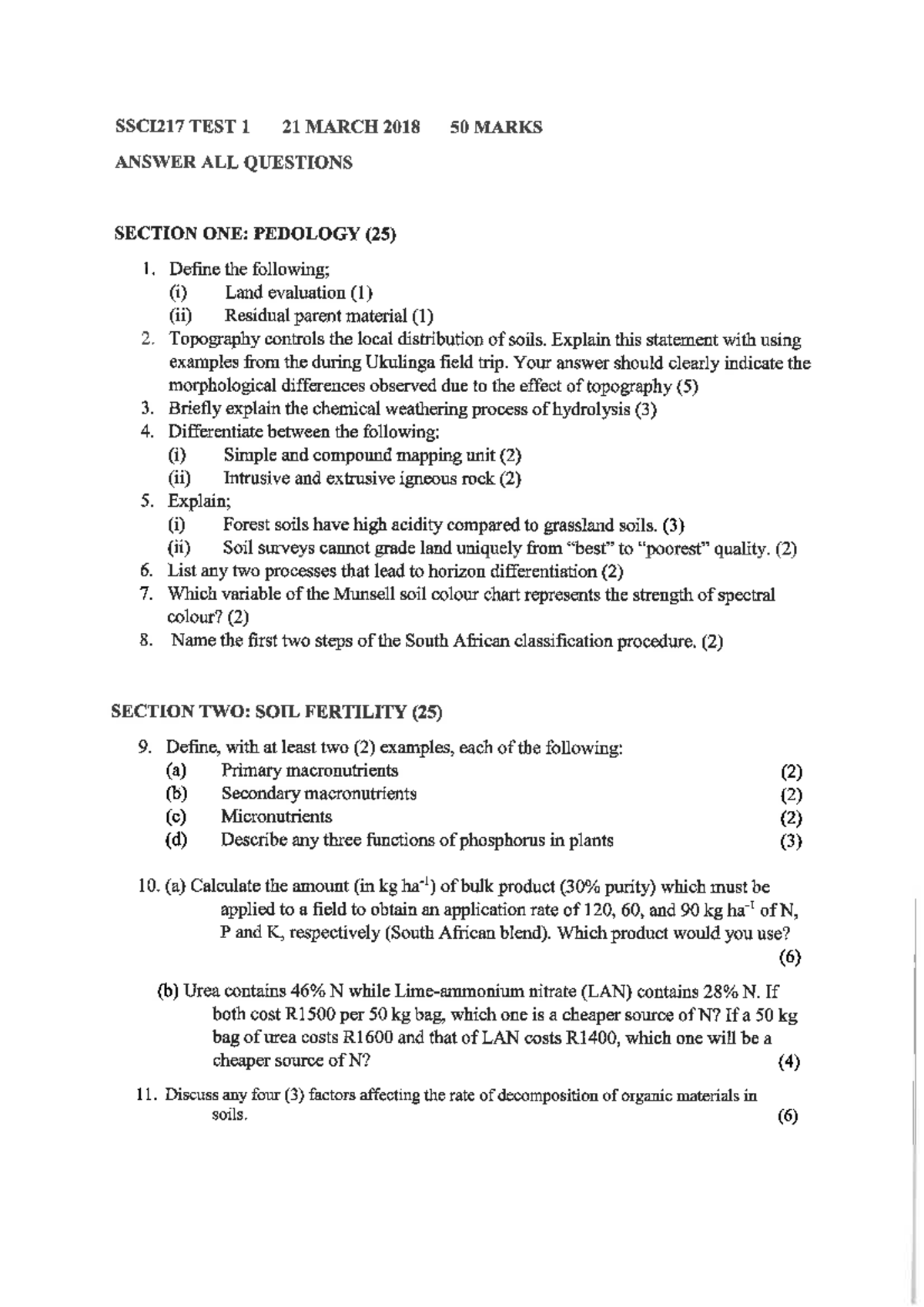 Past test questions - There are past question papers in all for ...