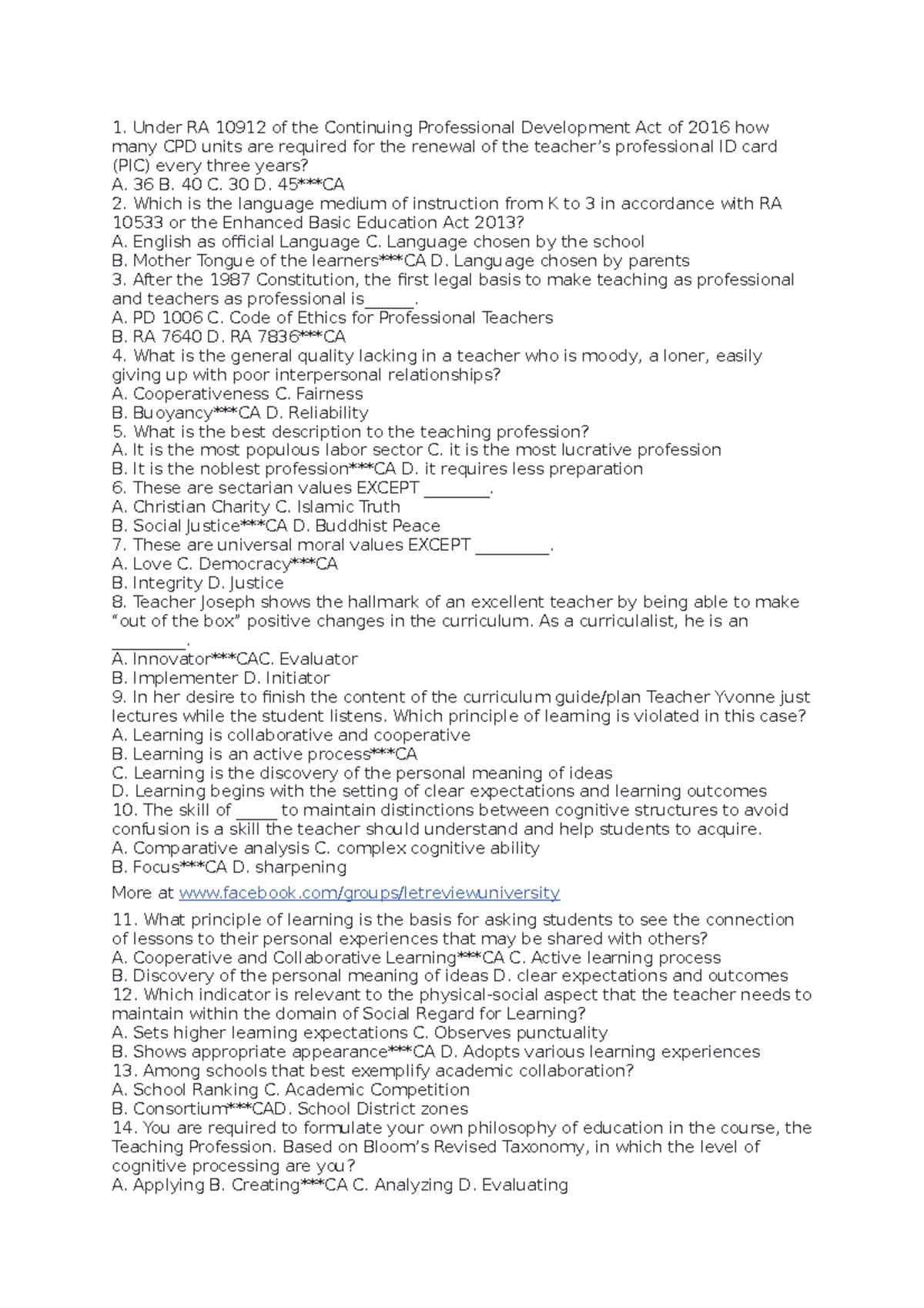 LET Reviewer - Under RA 10912 of the Continuing Professional ...