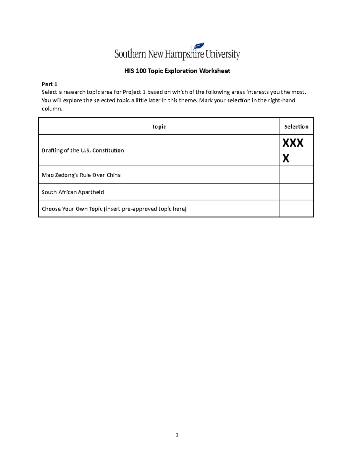 HIS 100 Topic Exploration Worksheet - HIS 100 Topic Exploration ...