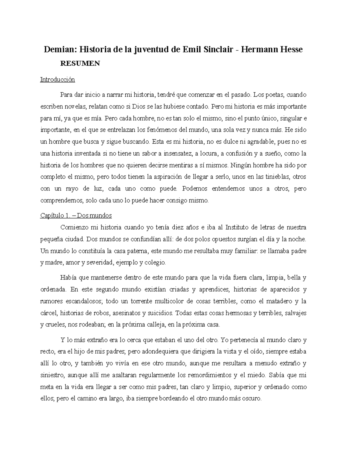 Recencion - Historia de la juventud de Emil Sinclair - Hermann Hesse ...