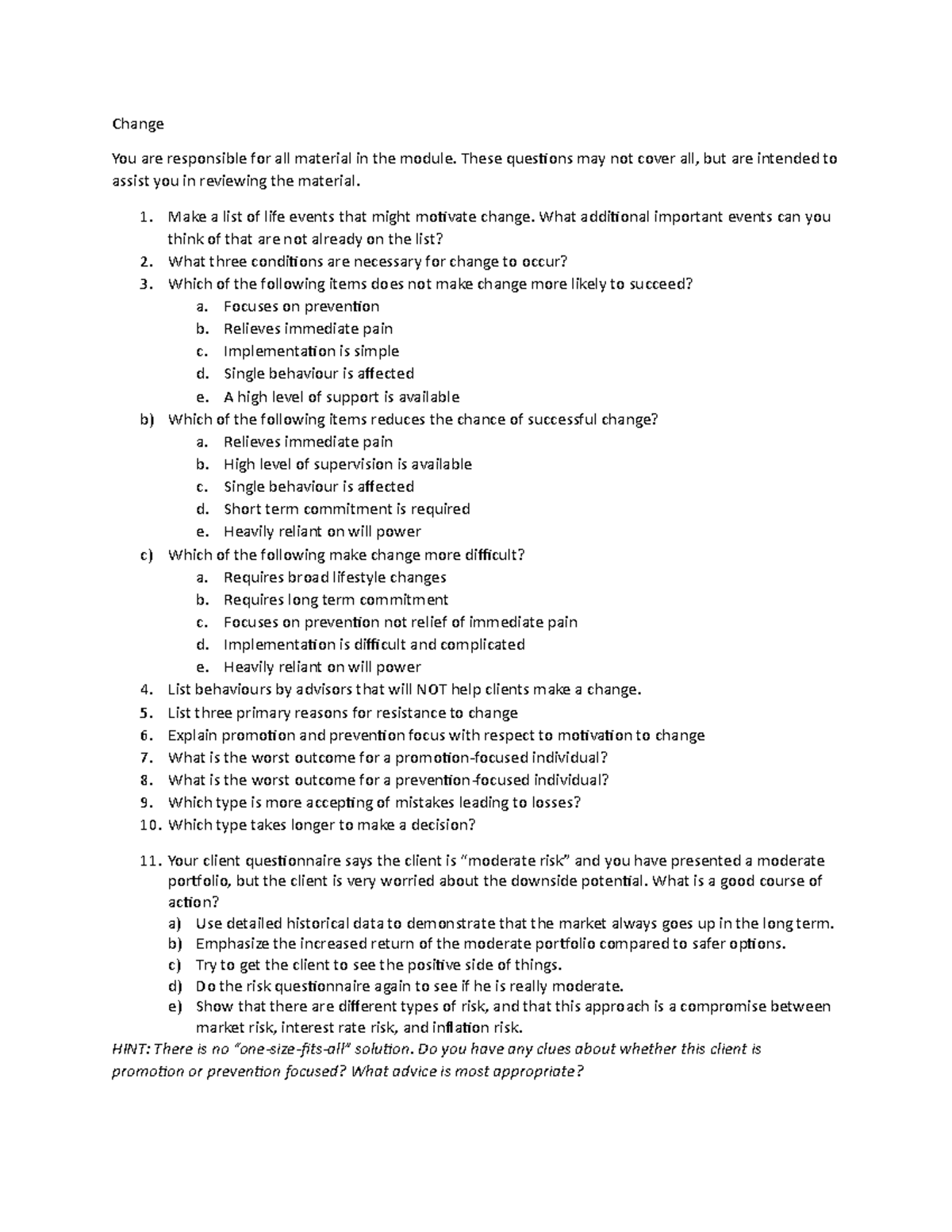 Change - Practice questions and review - Change You are responsible for ...