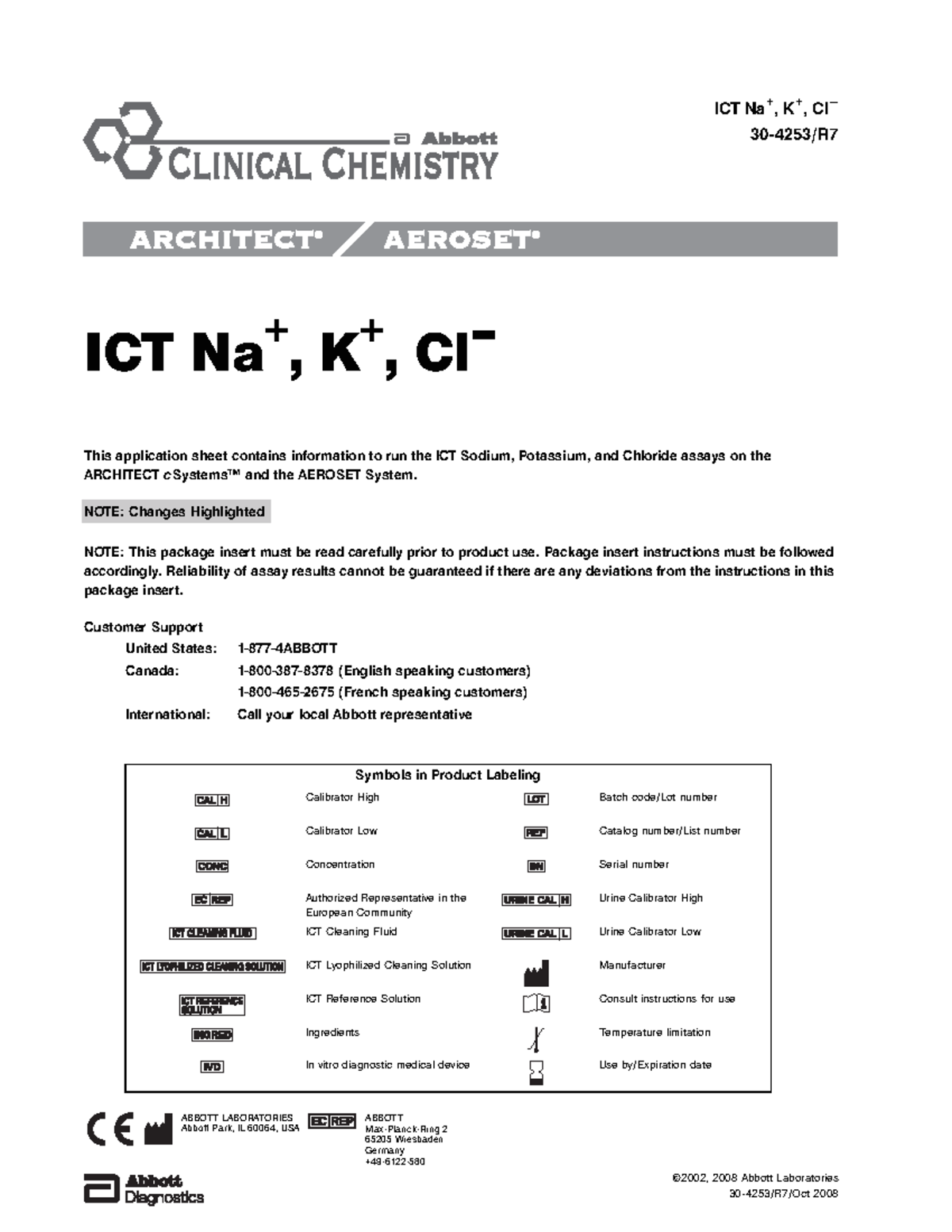ICT Na +, K +, Cl R7 - ©2002, 2008 Abbott Laboratories 30-4253/R7/Oct ...