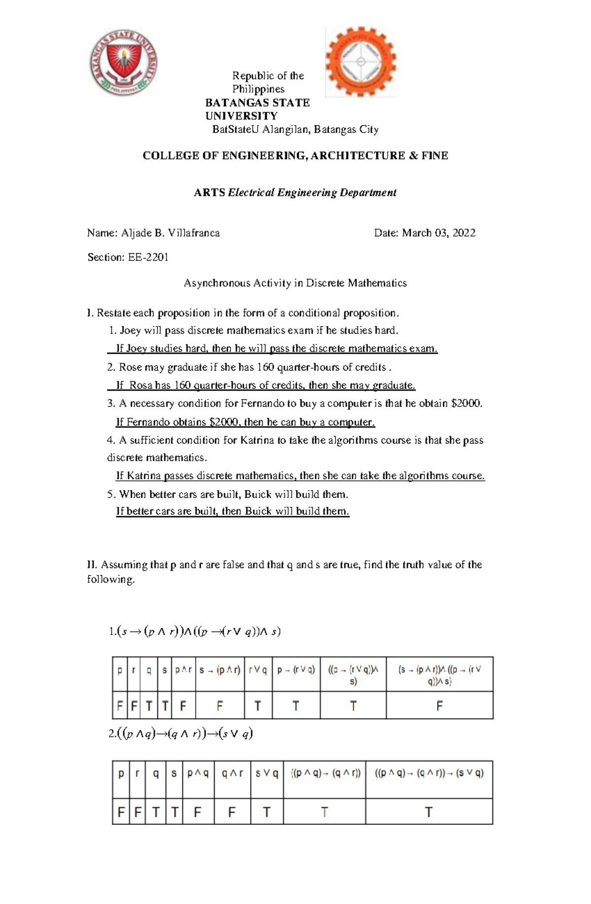 Asynchronous Activity - Republic of the Philippines BATANGAS STATE ...