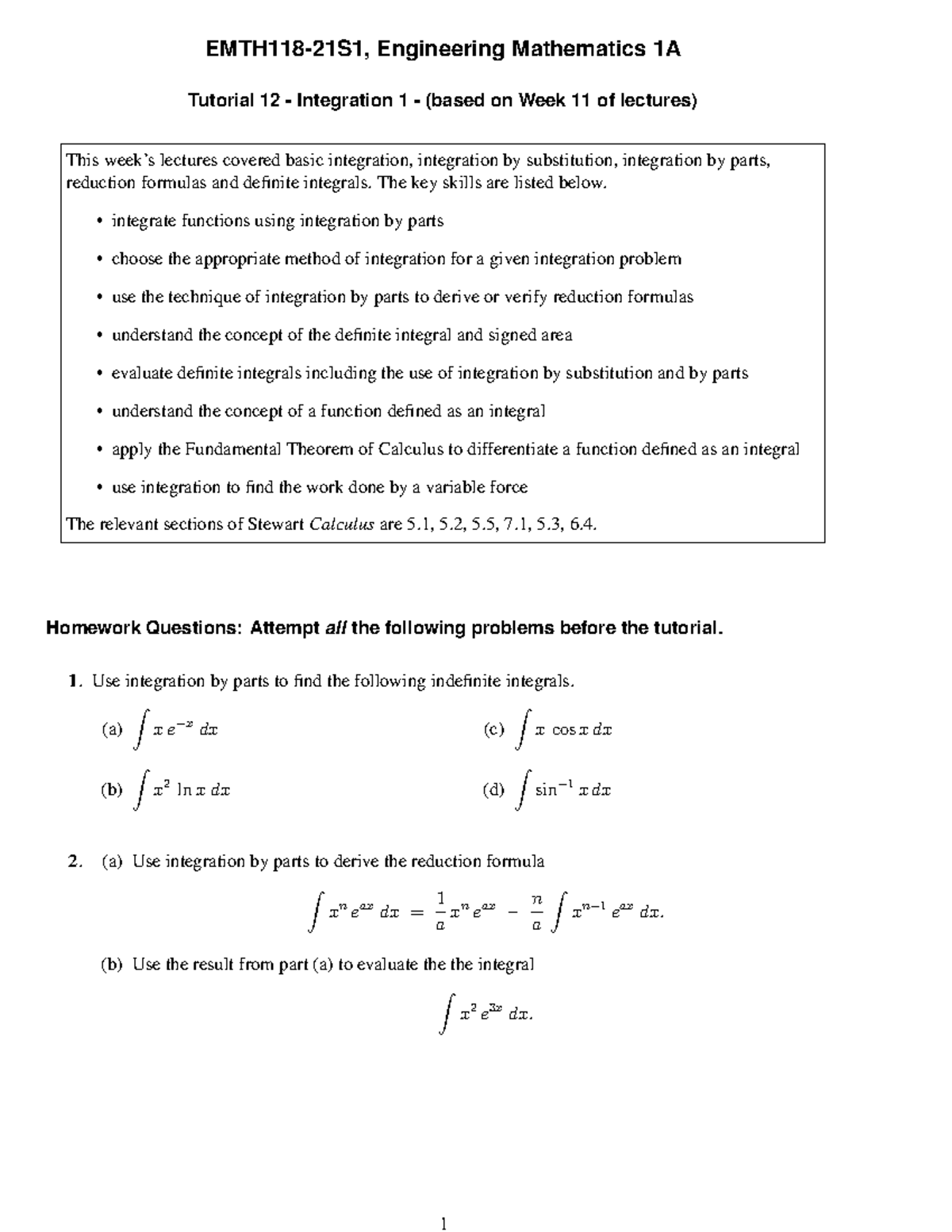 EMTH118-21S1 Tutorial 12 questions - EMTH118-21S1, Engineering ...