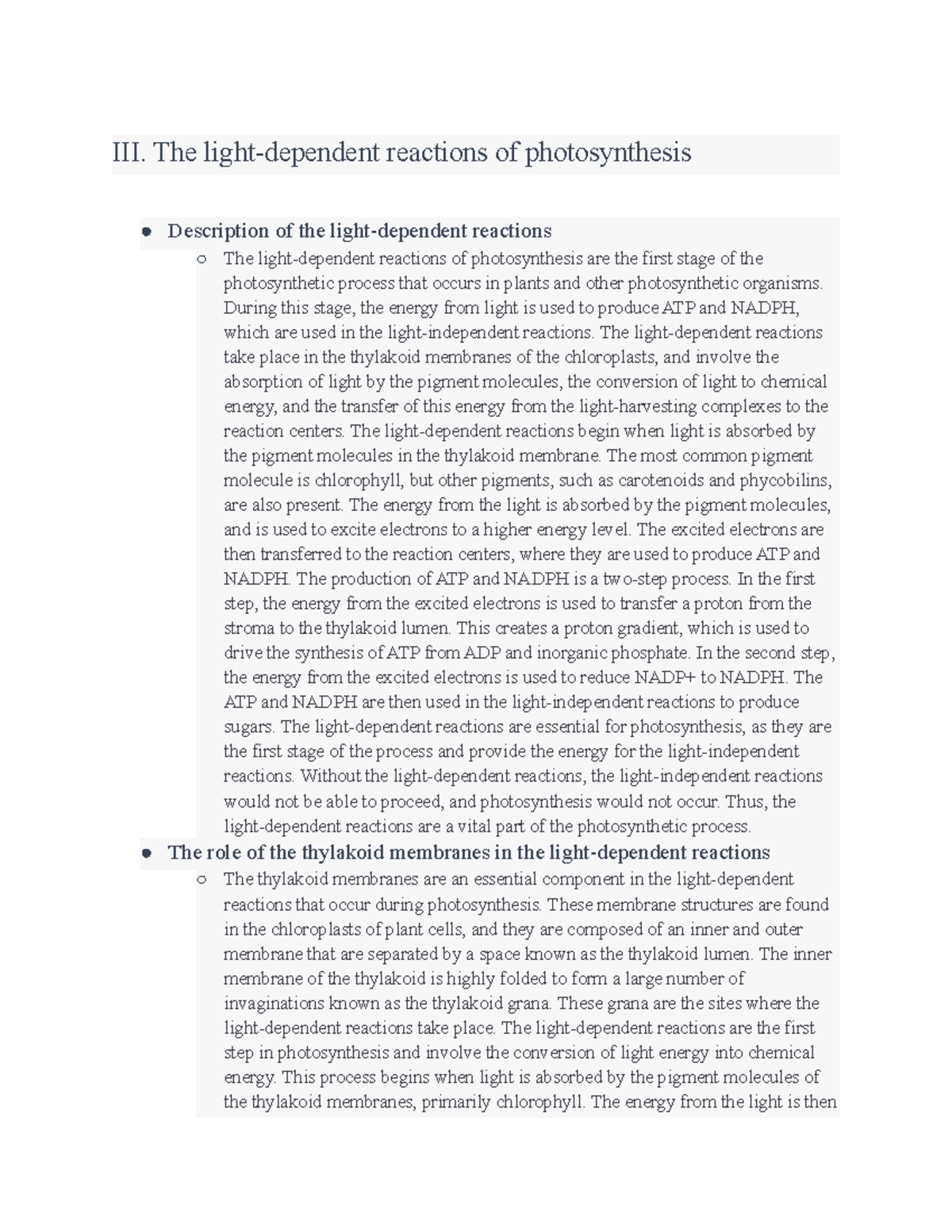Light-dependent and independent reactions of photosynthesis - III. The ...