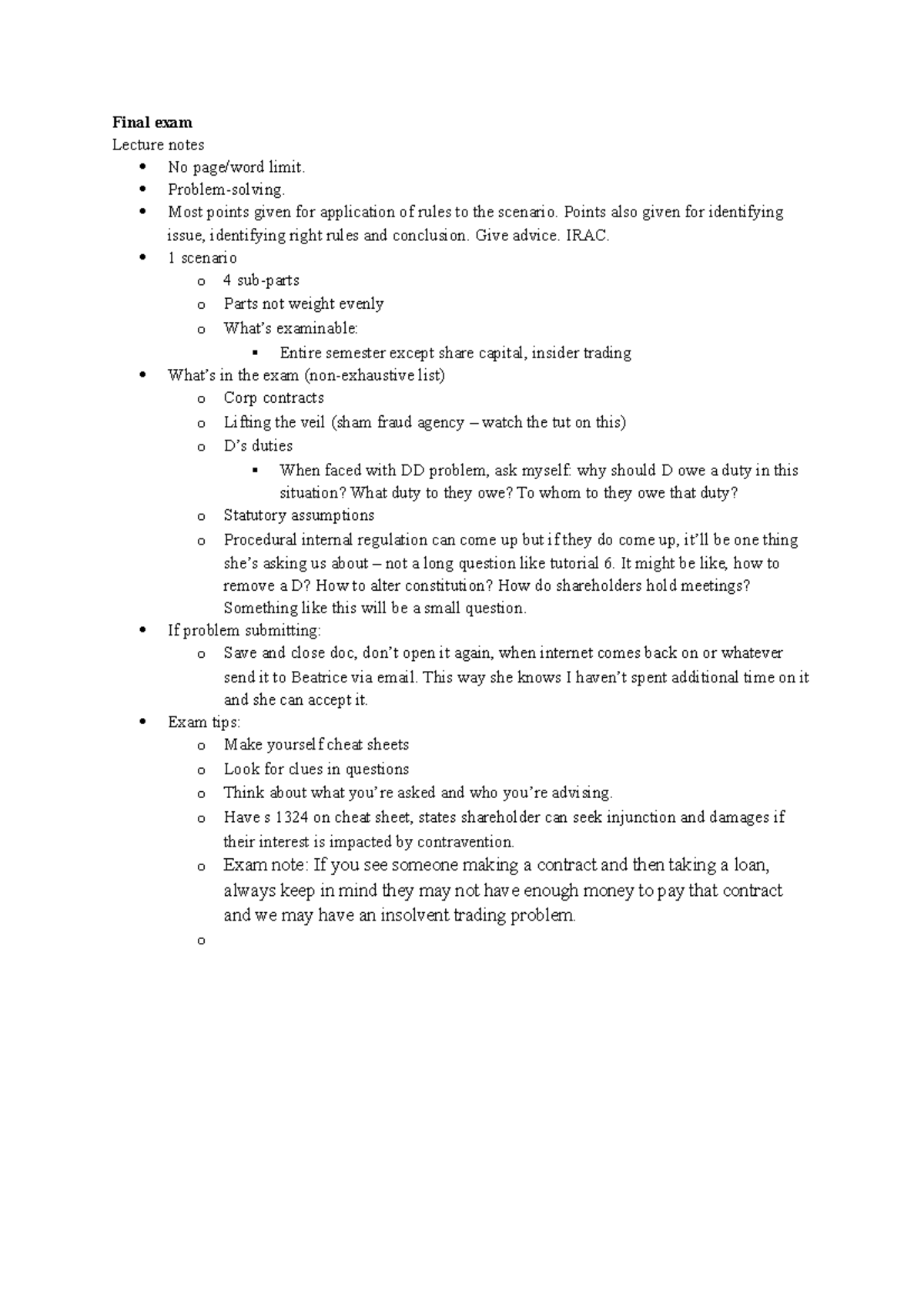 Full Unit Notes - Final exam Lecture notes No page/word limit. Problem ...