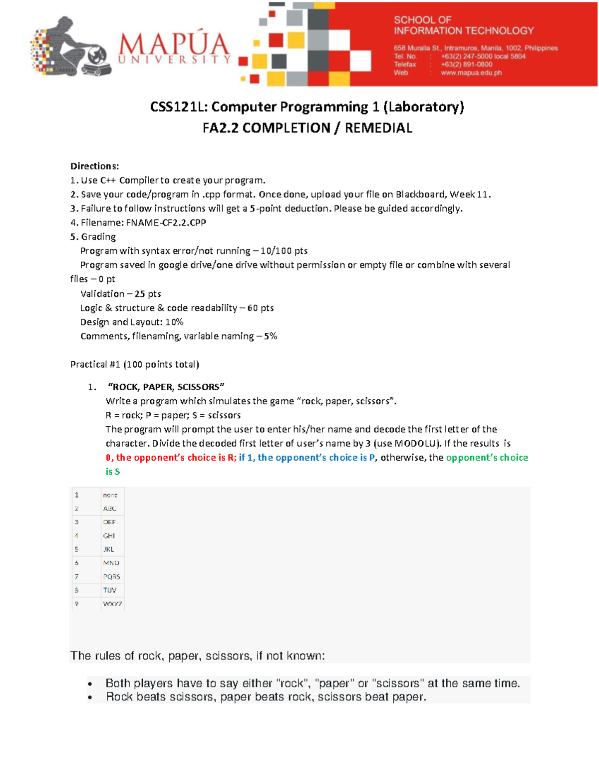 FA2 - aaaaaaaaaaaaaaaaa - Directions: Use C++ Compiler to create your ...