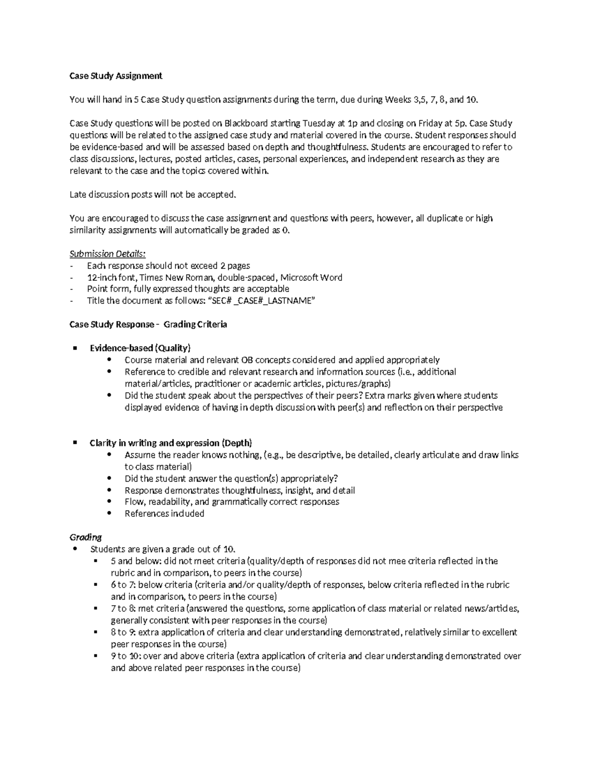 Case Study Assignment W24(1) - Case Study Assignment You will hand in 5 ...