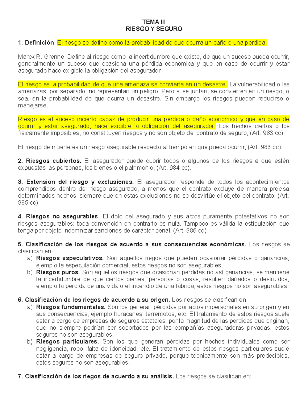 TEMA 3 Riesgo Y Seguro - Temas de avance - TEMA III RIESGO Y SEGURO Definición: El riesgo se ...