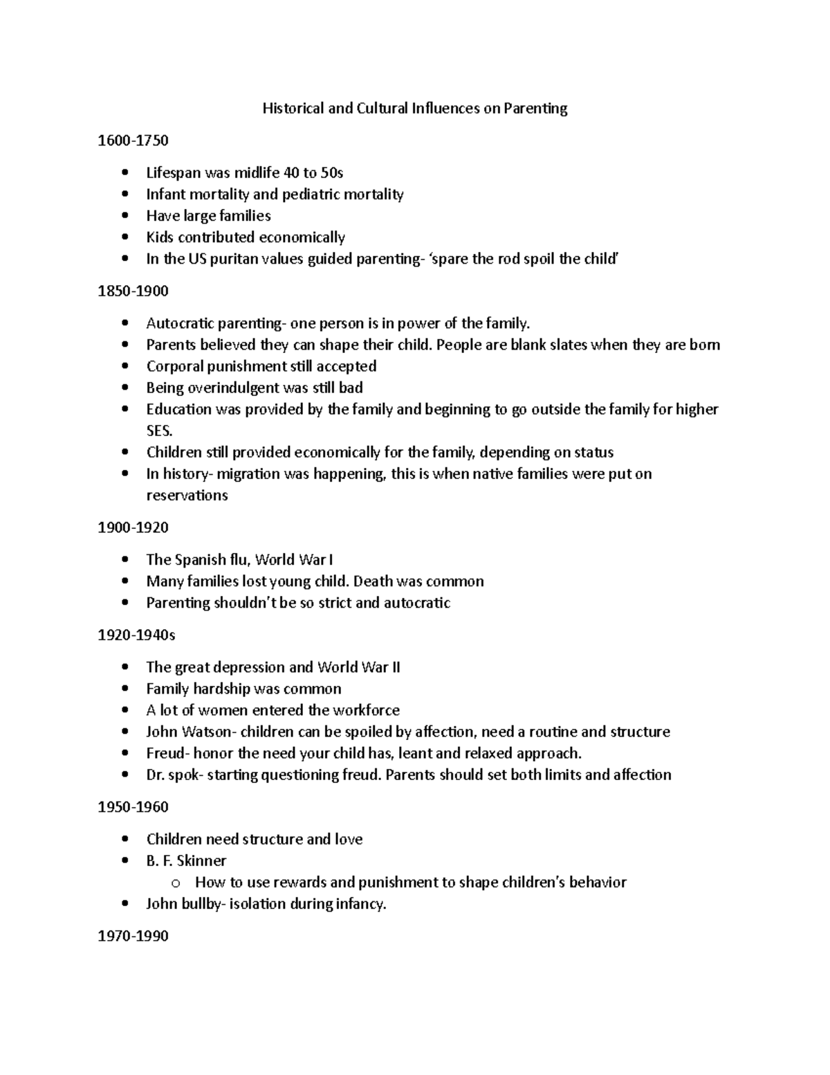 Historical and Cultural Influences on Parenting - Parents believed they ...