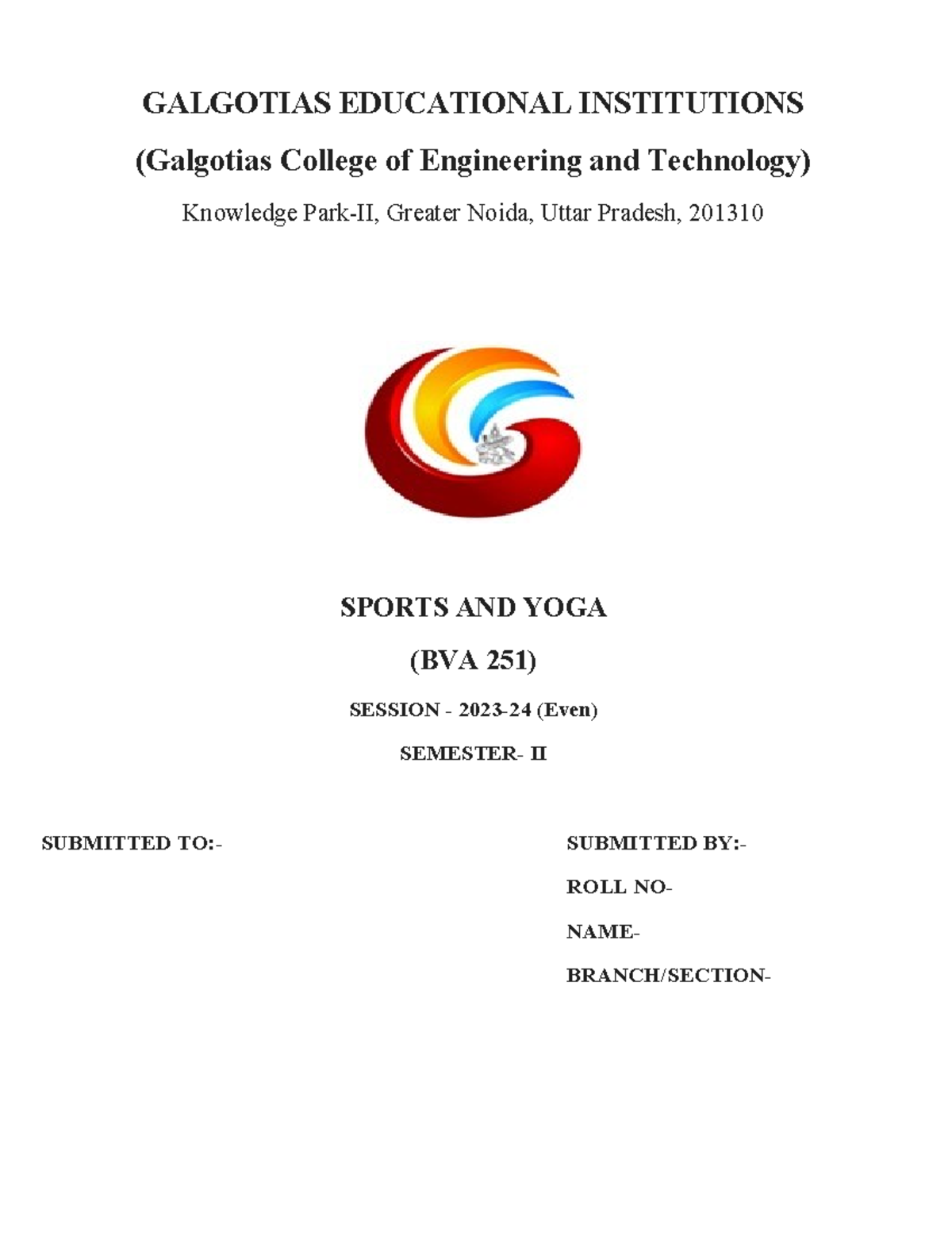 Yoga and sports file - GALGOTIAS EDUCATIONAL INSTITUTIONS (Galgotias ...