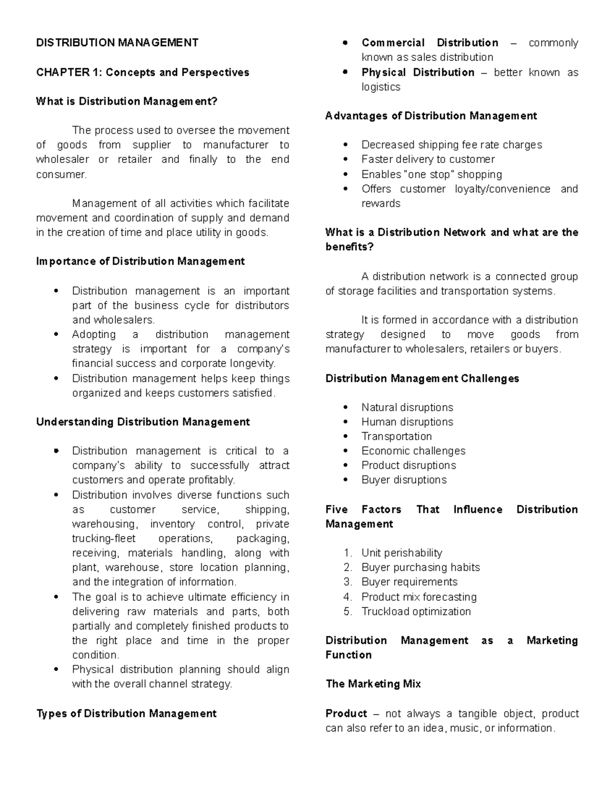 Concepts AND Perspectives - DISTRIBUTION MANAGEMENT CHAPTER 1: Concepts ...