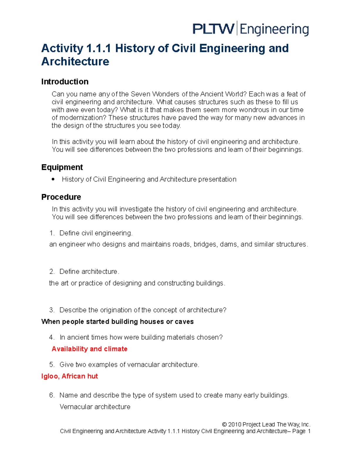 Unit1 1 1 1 A History Civil Engineering Architecure - Activity 1.1 ...