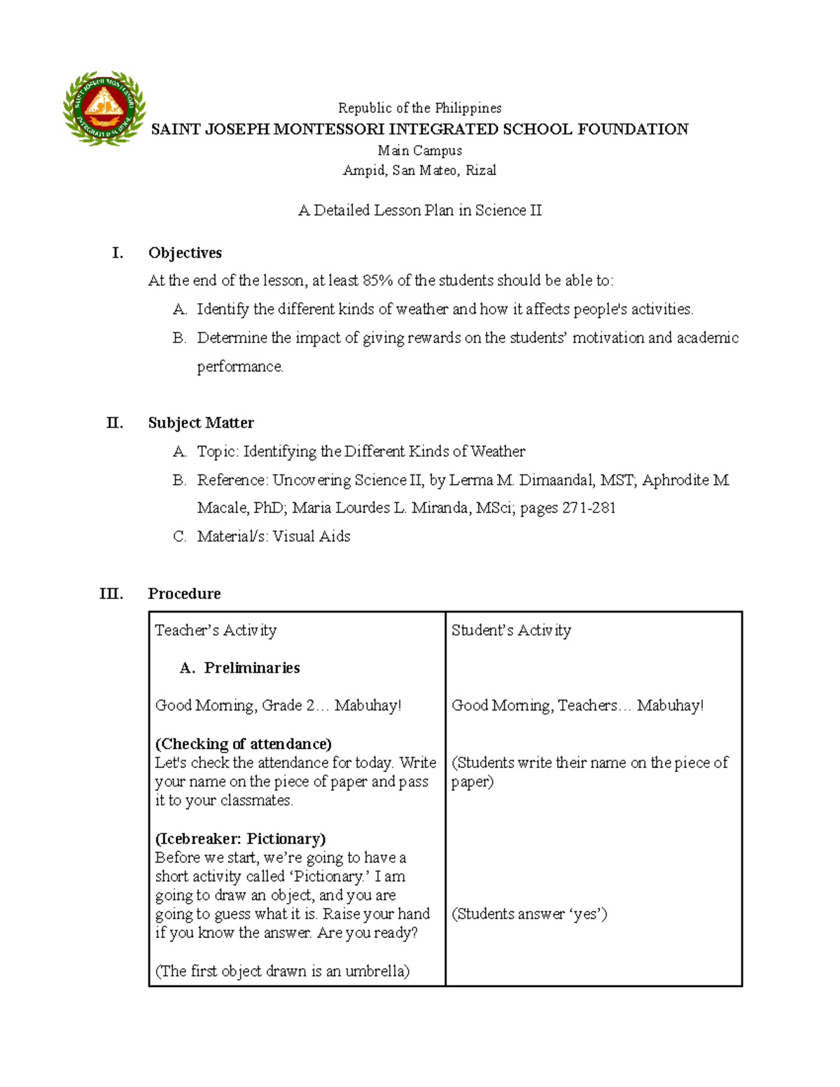 Humss 12 - Lesson Plan - Republic of the Philippines SAINT JOSEPH ...