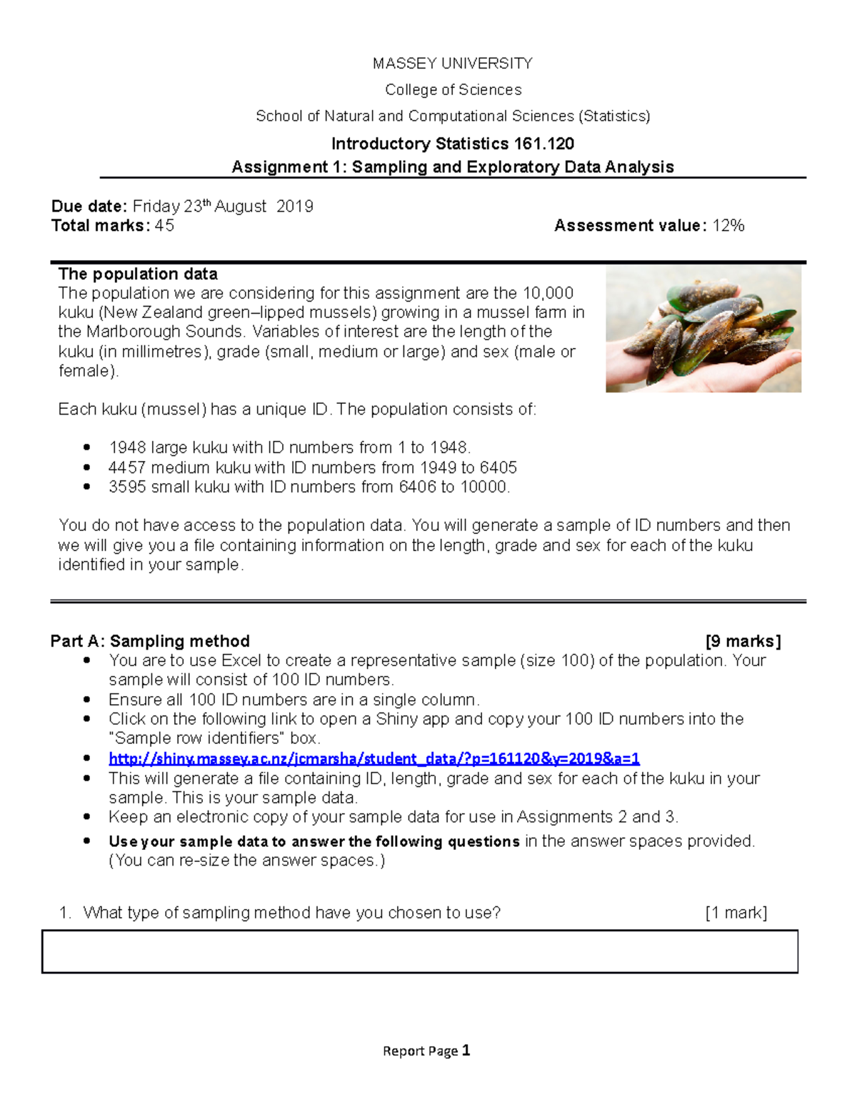 Assignment 1 2019 Albany - MASSEY UNIVERSITY College of Sciences School ...