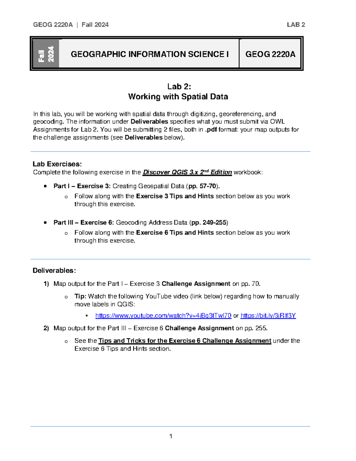 GEOG2220A F2024 Lab2 Instructions - GEOG 2220A | Fall 2024 LAB 2 GEOGRAPHIC INFORMATION SCIENCE ...