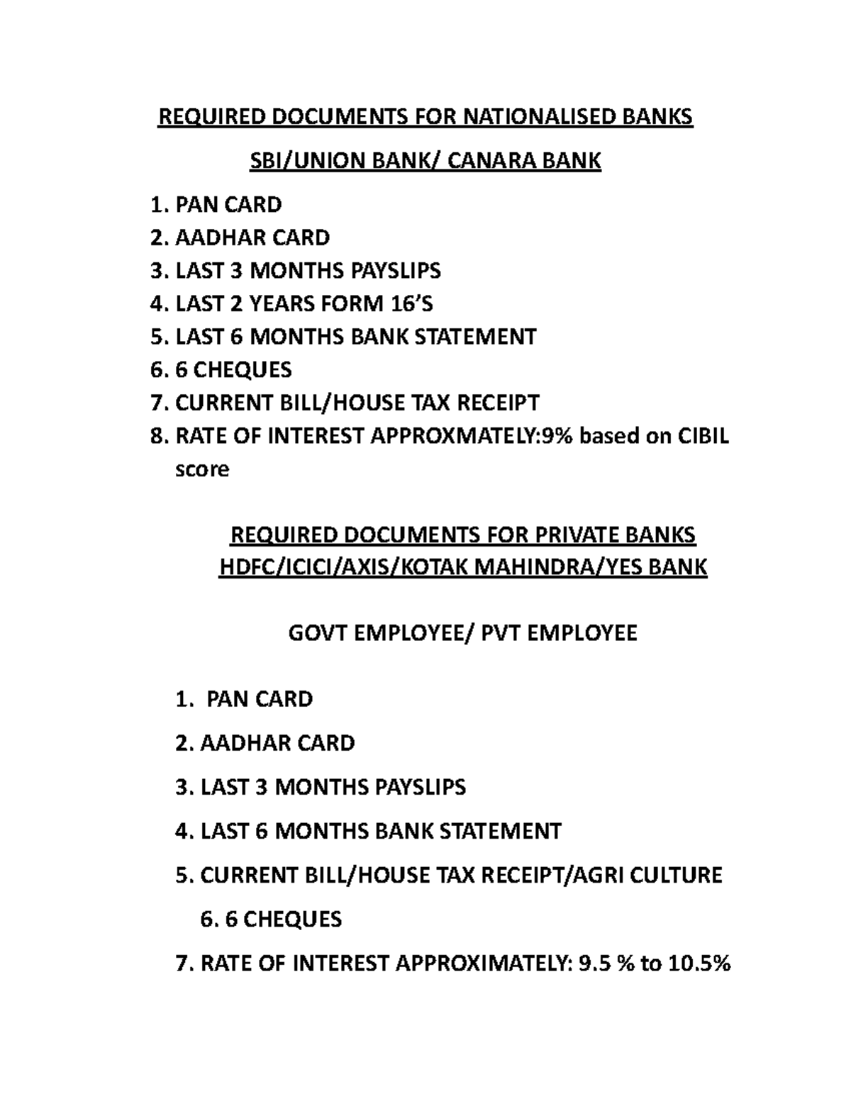 New Microsoft Word Document - REQUIRED DOCUMENTS FOR NATIONALISED BANKS ...