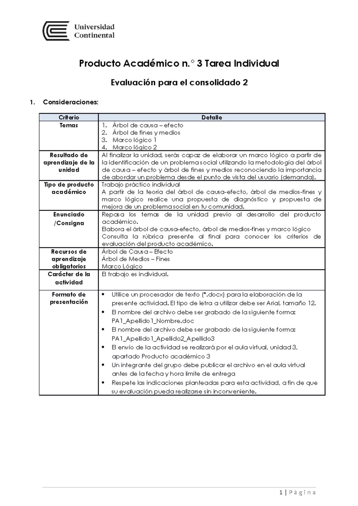 PA03 PVP - PVP - Producto Académico n.° 3 Tarea Individual Evaluación para el consolidado 2 1 ...