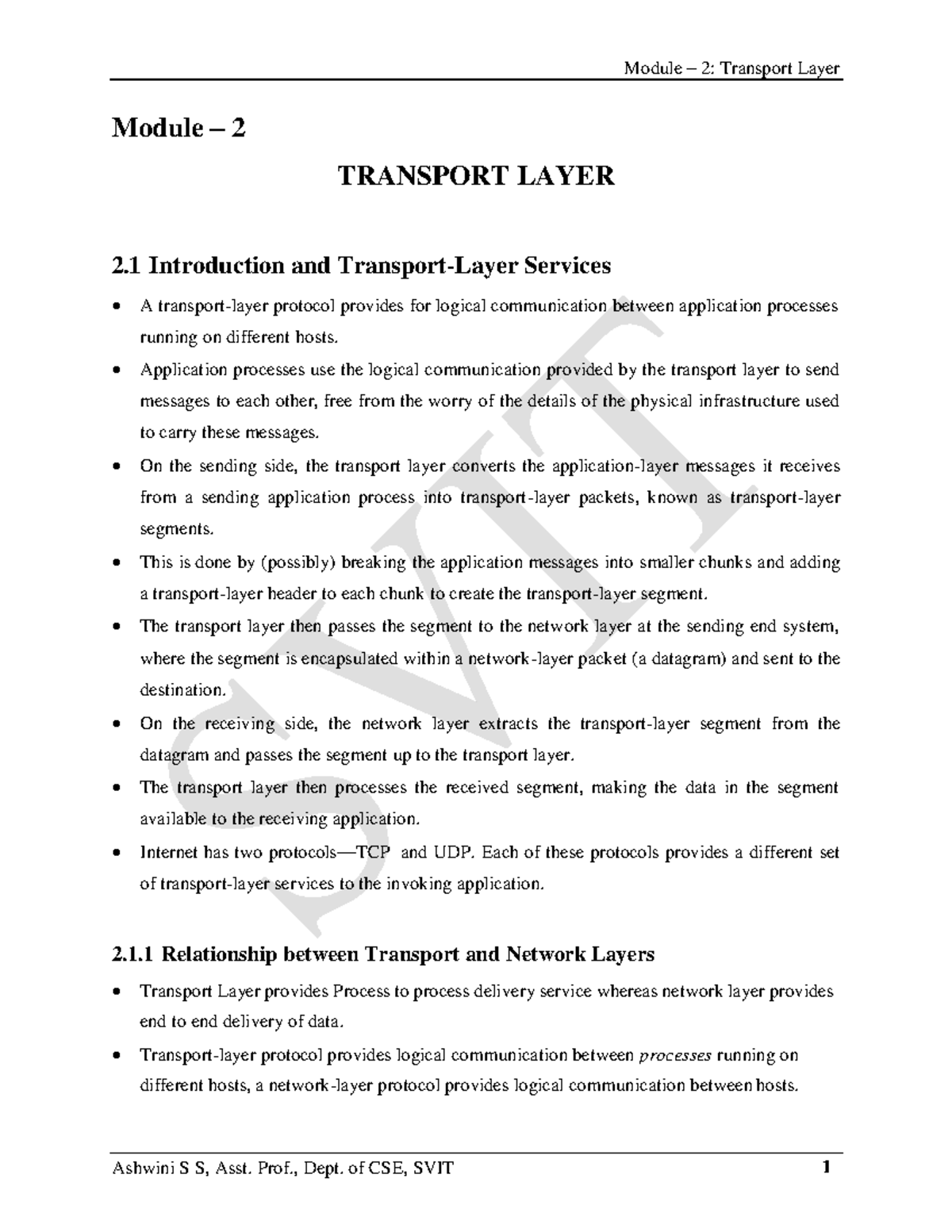 CN-Module 2 - sss - Module – 2 TRANSPORT LAYER 2 Introduction and ...