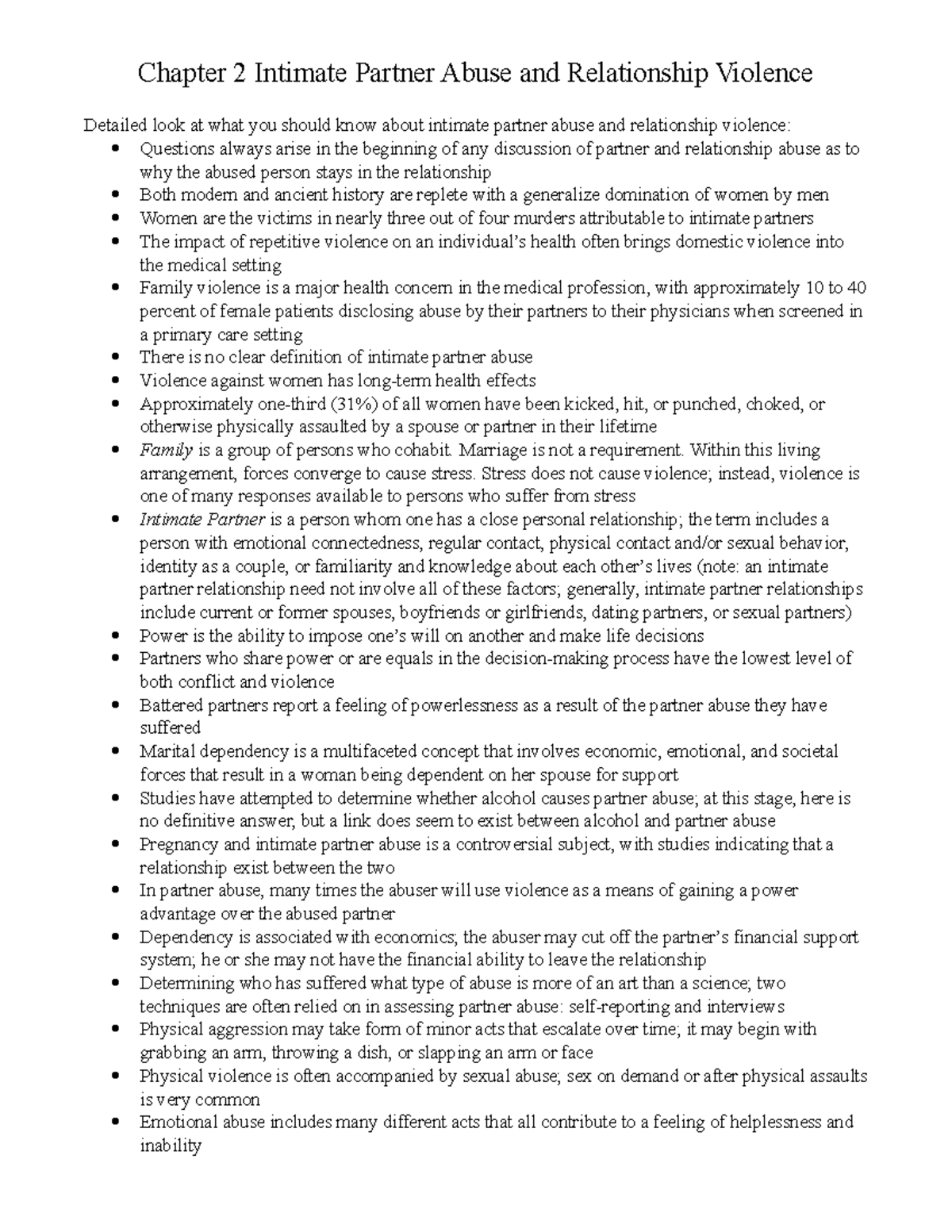 Chapter 2 Intimate Partner Abuse and Relationship Violence Notes ...