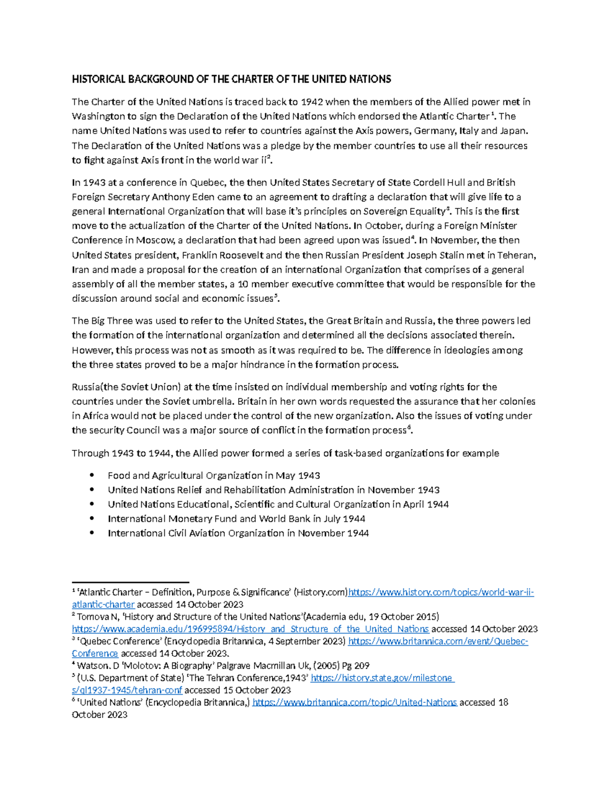 History OF THE Charter OF THE United Nations - HISTORICAL BACKGROUND OF ...