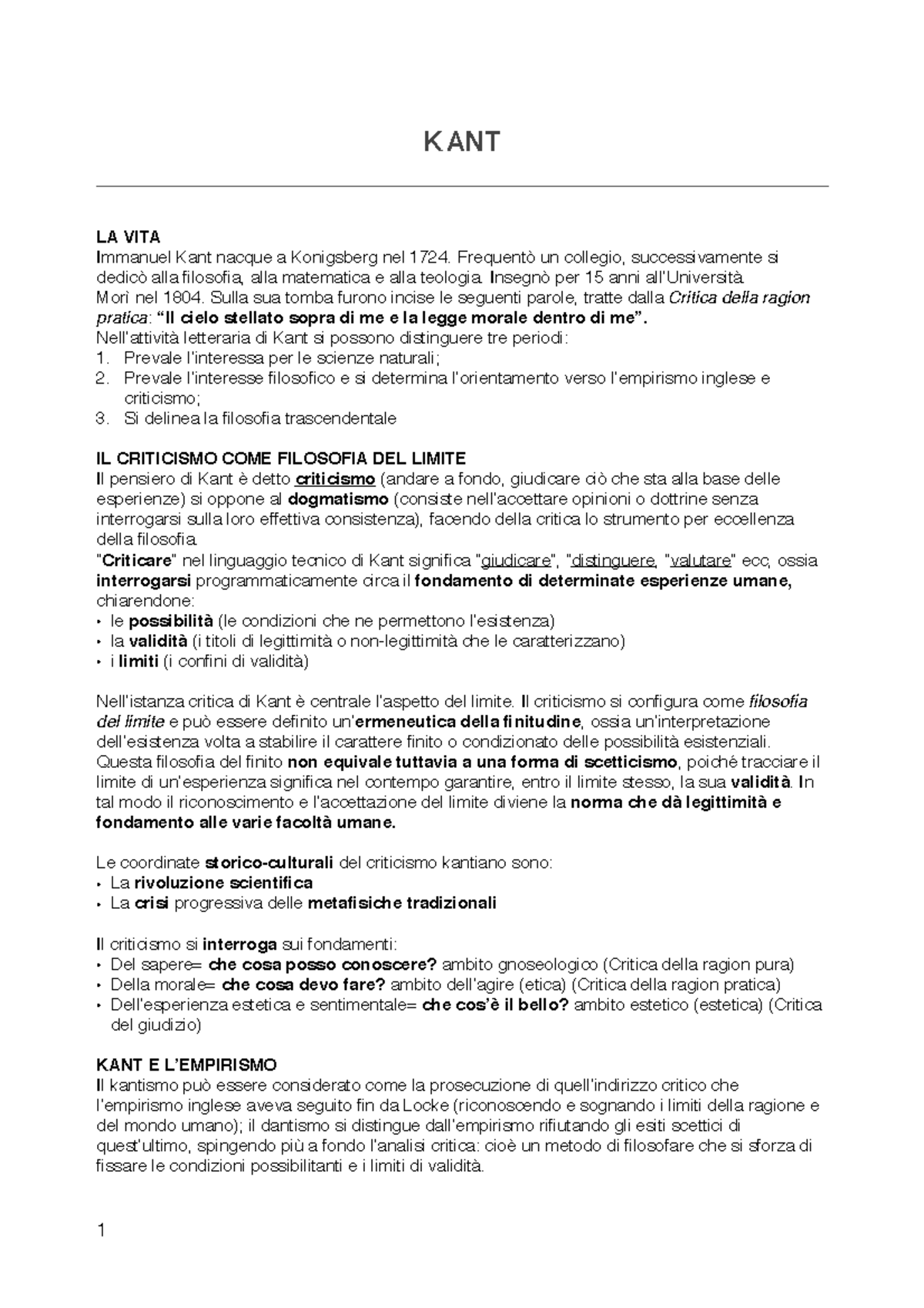 Kant - Pensiero kantiano per l'esame di storia della filosofia - KANT ...