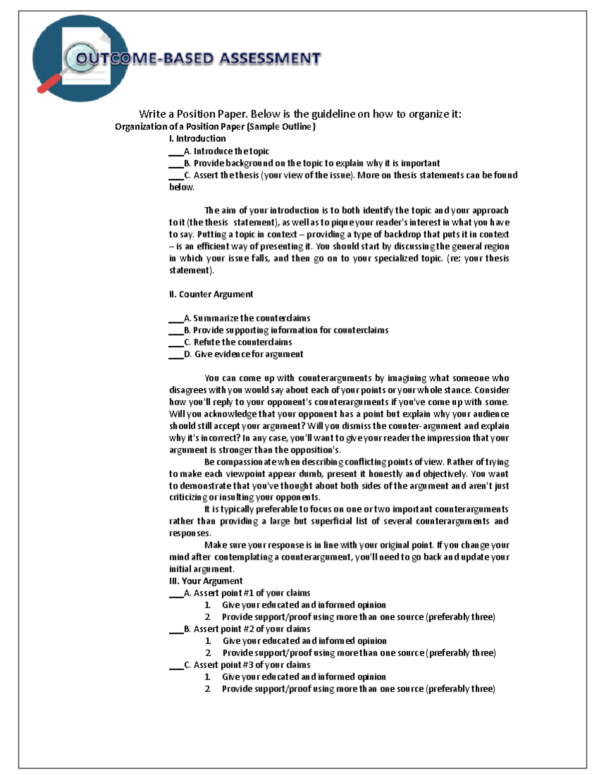 MPT1. Position Paper - Write a Position Paper. Below is the guideline ...