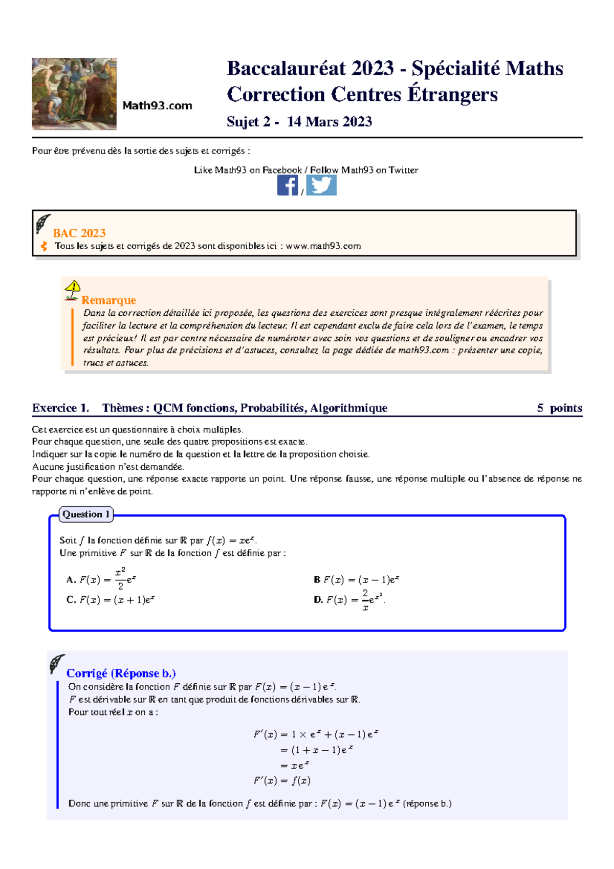 Bac 2023 Maths Centres Etrangers-Sujet 2 Math93-corr - Baccalauréat ...