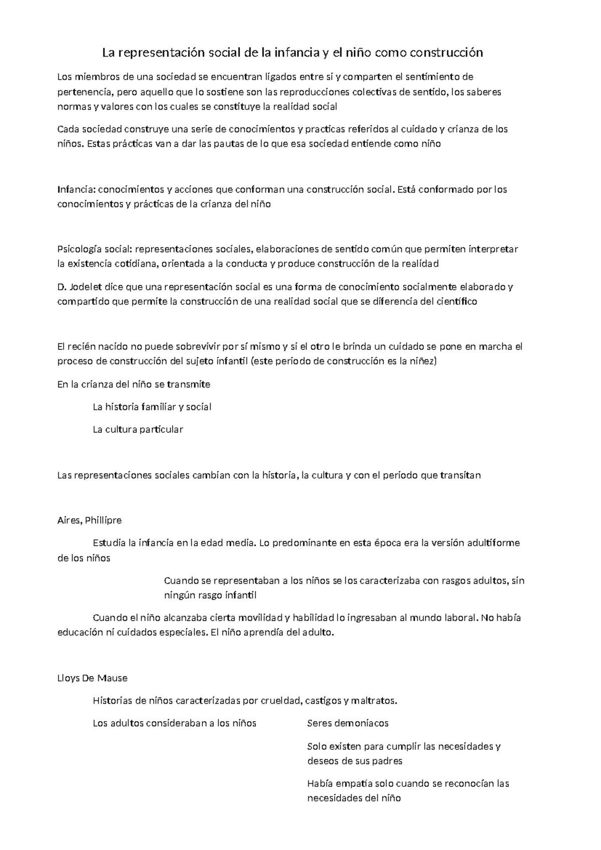 La representación social de la infancia y el niño como construcción ...