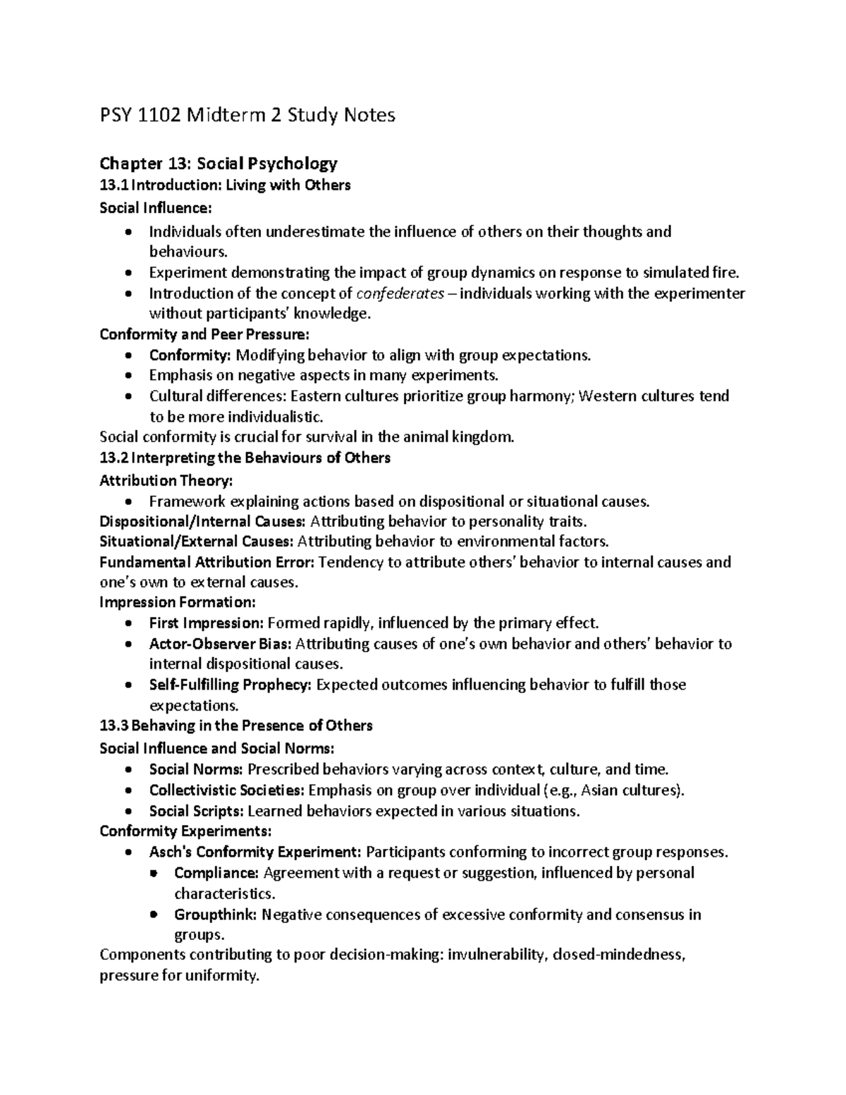 PSY 1102 Midterm 2 Notes - PSY 1102 Midterm 2 Study Notes Chapter 13 ...