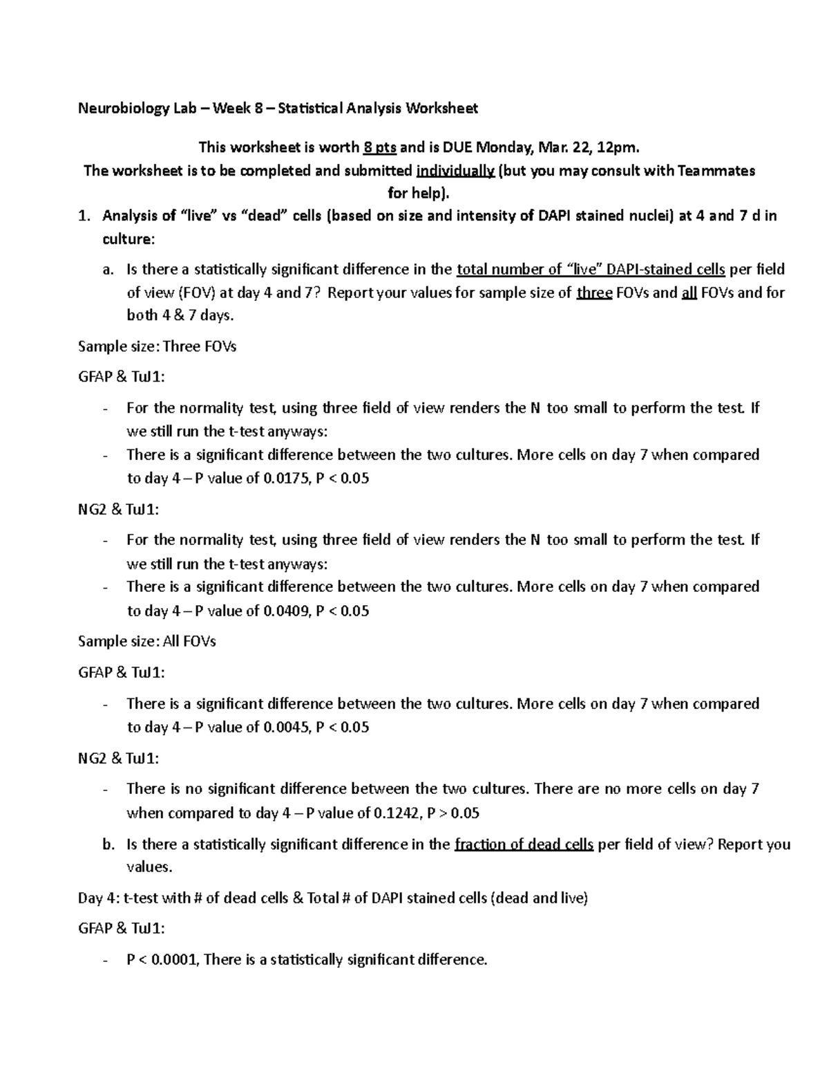 Week 8 - Statistical Analysis Worksheet - Neurobiology Lab – Week 8 ...