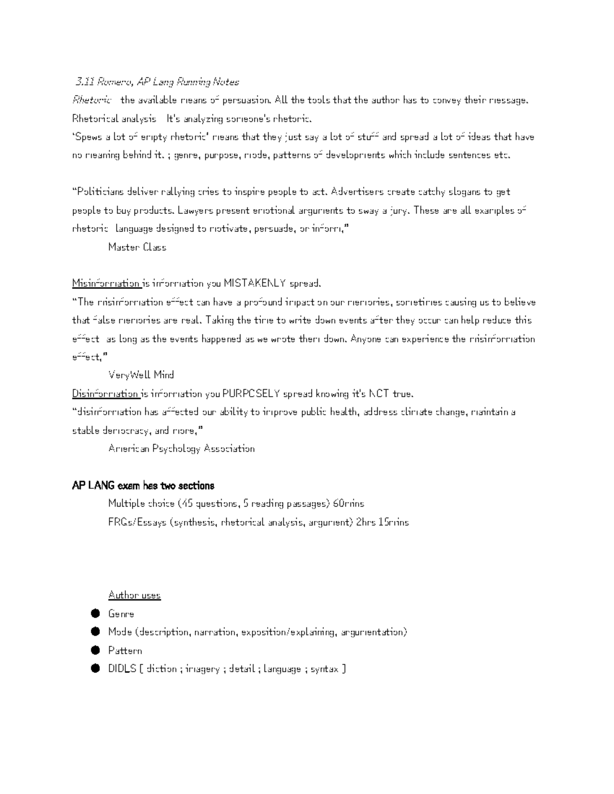 3.11 Romero, AP Lang Running Notes - 3 Romero, AP Lang Running Notes ...