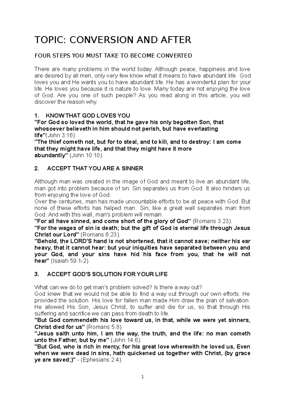 Conversion AND After - TOPIC: CONVERSION AND AFTER FOUR STEPS YOU MUST ...