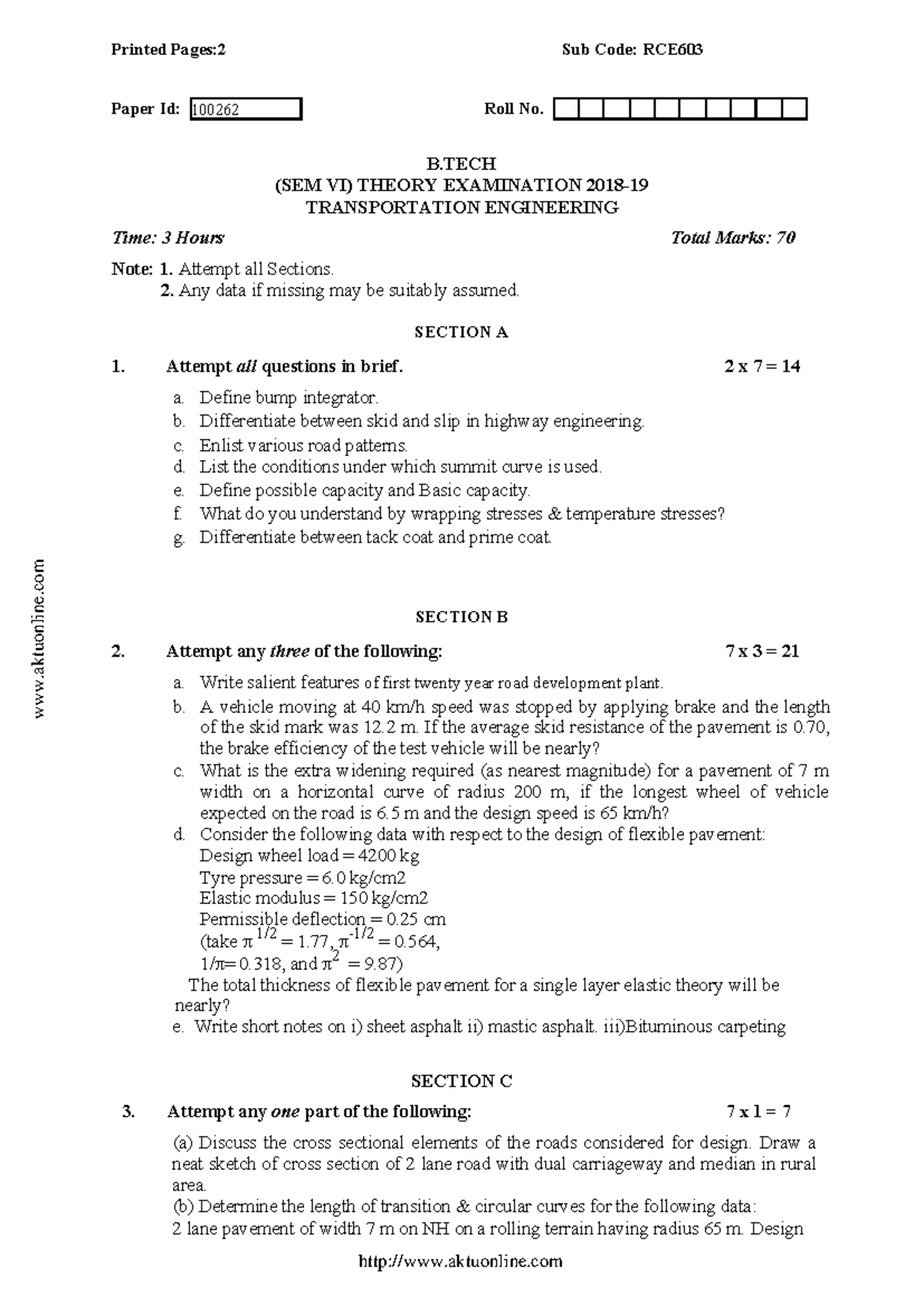 2019 PYQ - weef - Printed Pages:2 Sub Code: RCE Paper Id: 100262 Roll ...