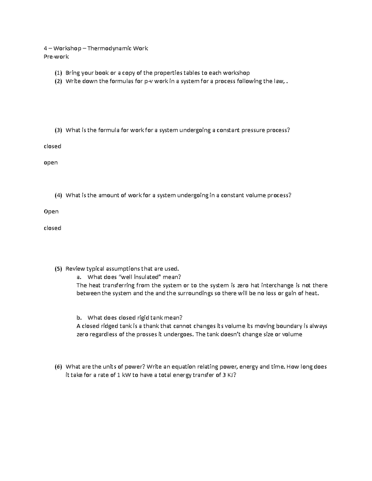 Prework Workshop 4 ME 200 - 4 – Workshop – Thermodynamic Work Pre-work ...