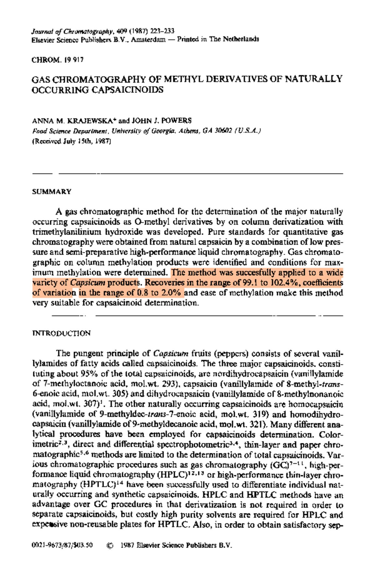 Gas chromatography of methyl derivatives of naturally occurring ...