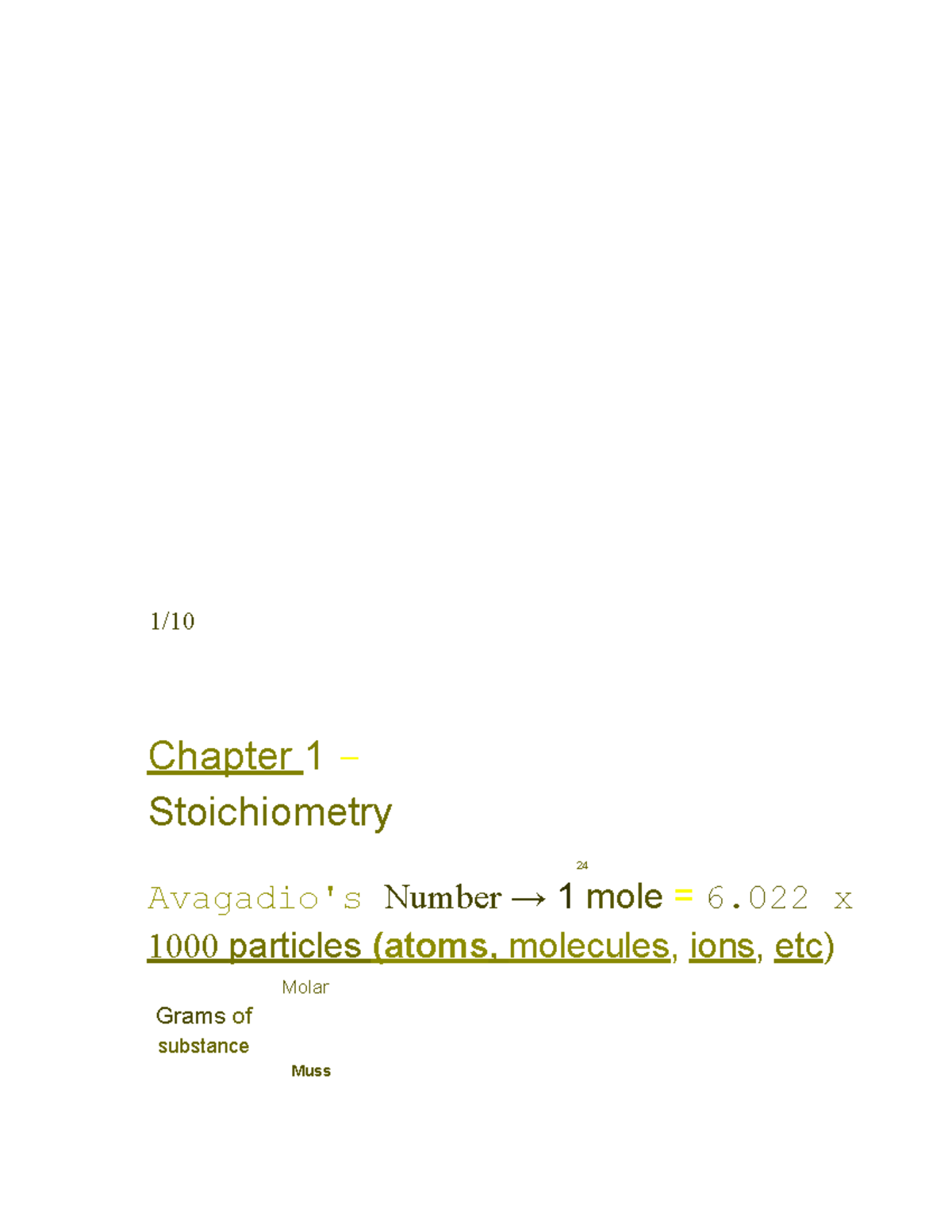 CH 201 Chapter 1 Stoichiometry notes - 1/ Chapter 1 - Stoichiometry 24 ...