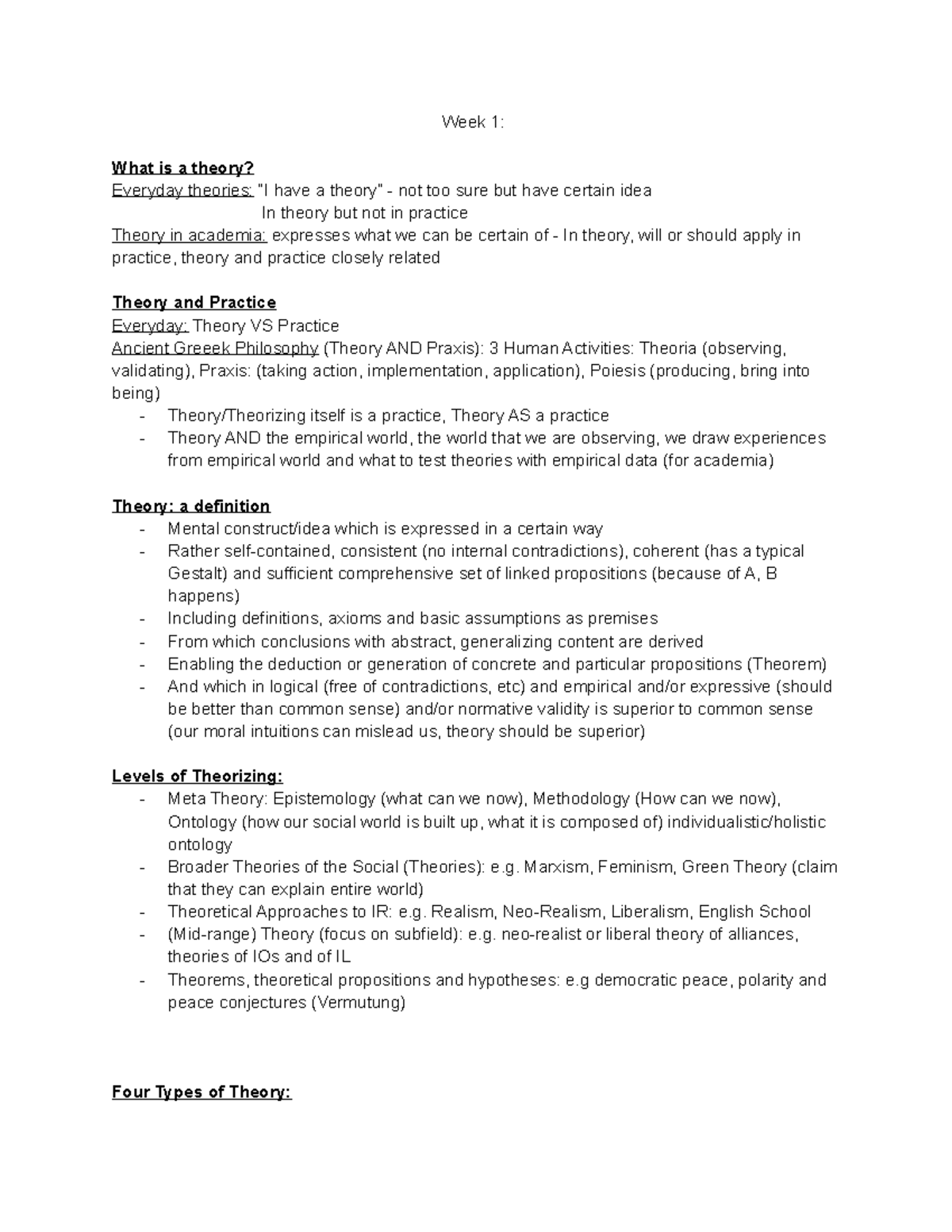 Theory of International Relations Lecture Notes - Week 1: What is a ...