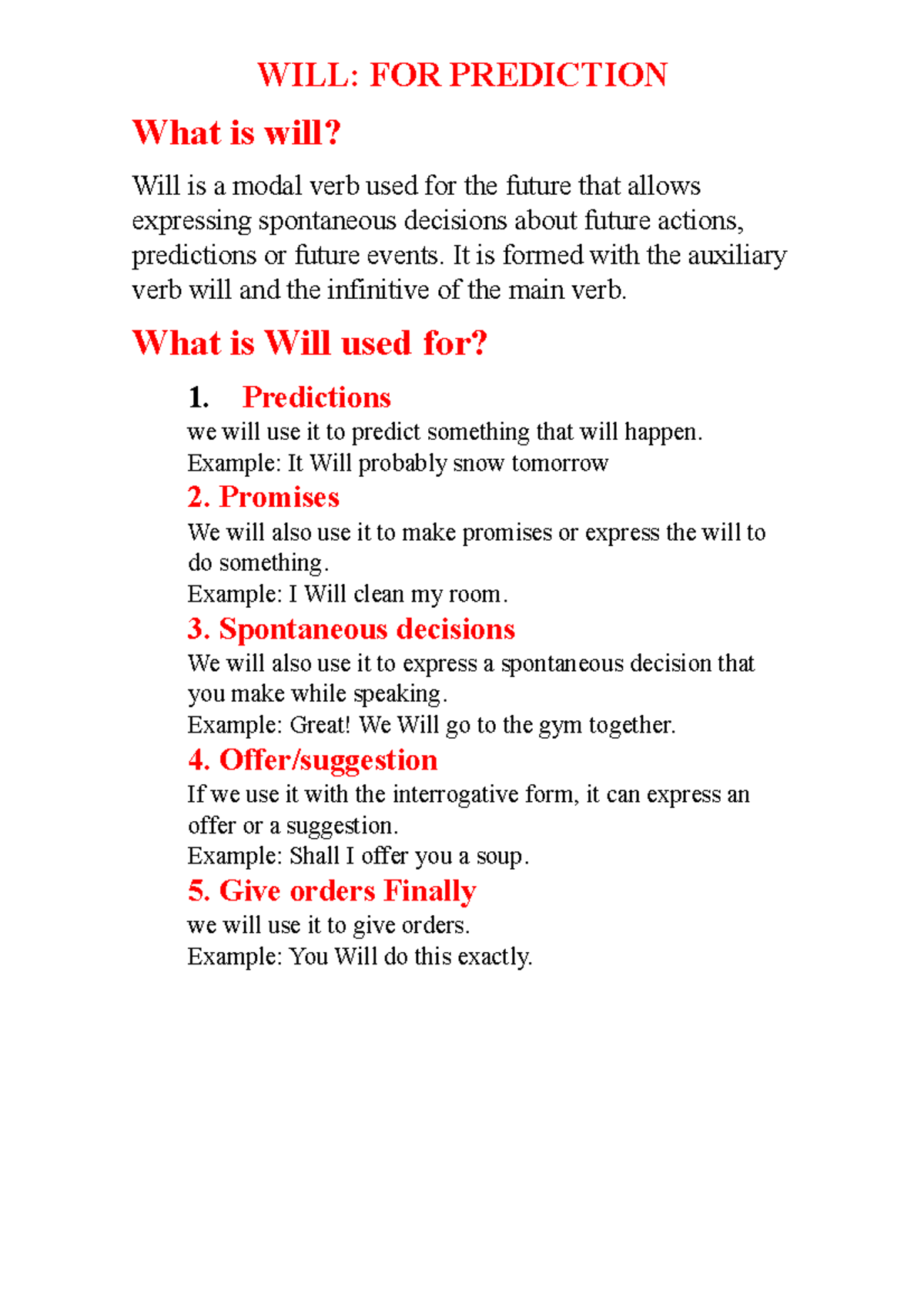 DIA DEL Logro Ingles EN Ingles - WILL: FOR PREDICTION What is will ...