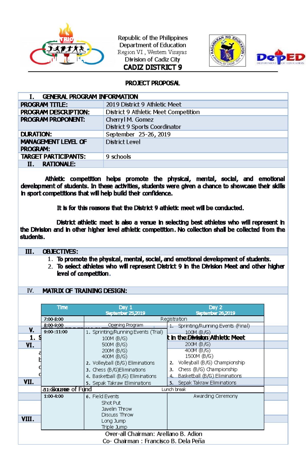 District 9 Athletic Meet Proposal - Republic of the Philippines ...