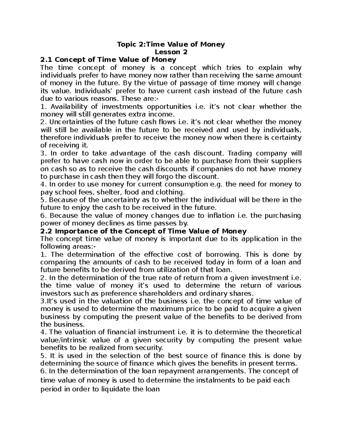 Time value of money - notes - Topic 2:Time Value of Money Lesson 2 2 ...