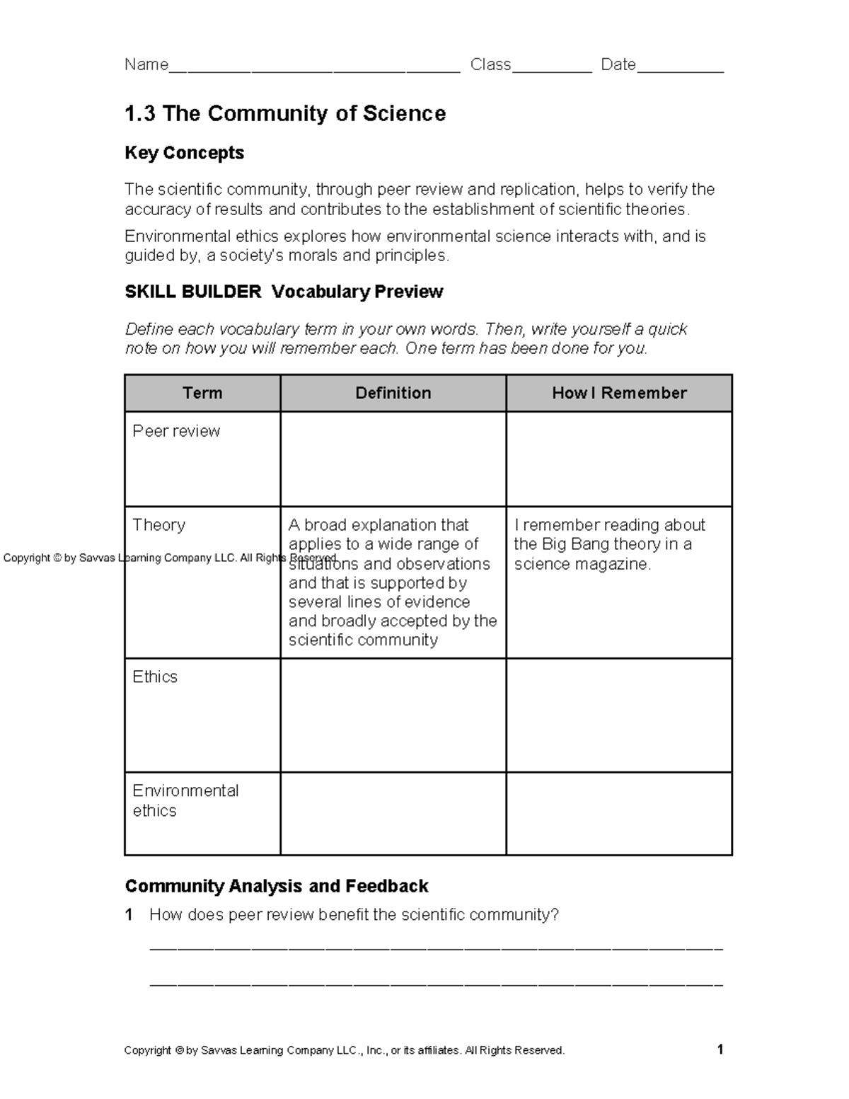 ENV21 01 03 Wkbk Lesson - it is a sunject nesscity - 1 The Community of ...