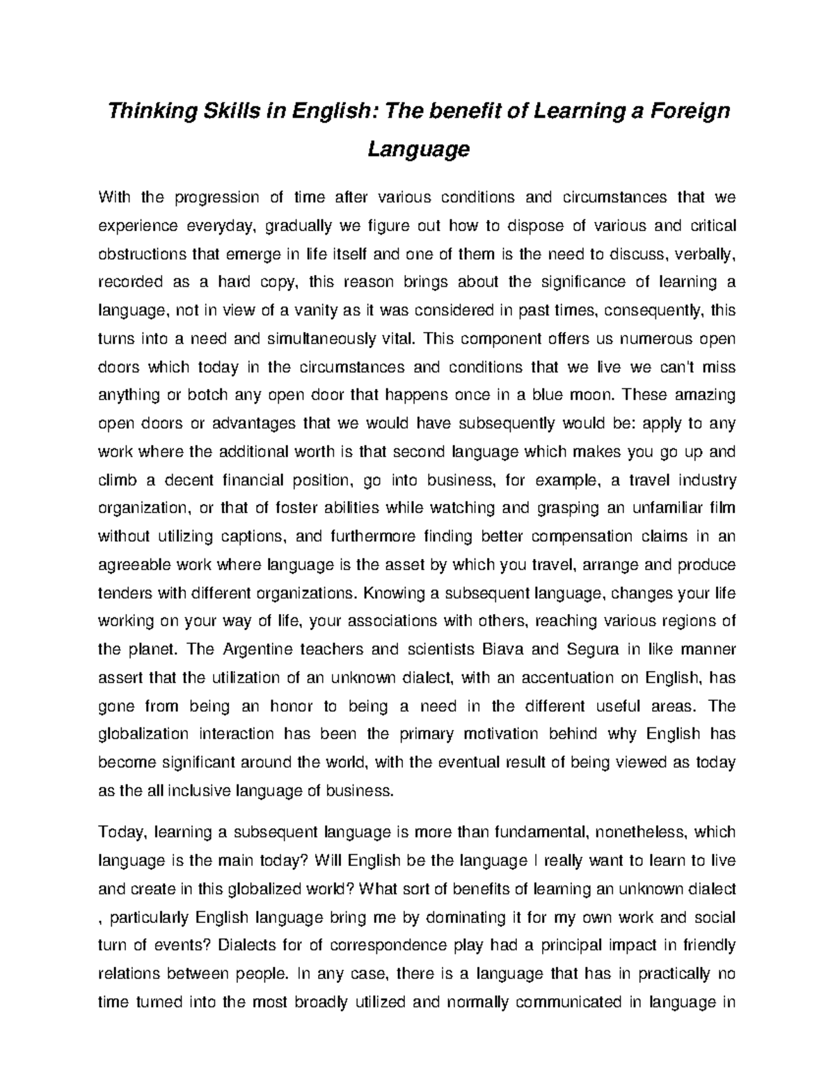 Thinking Skills in English: The benefit of Learning a Foreign Language ...