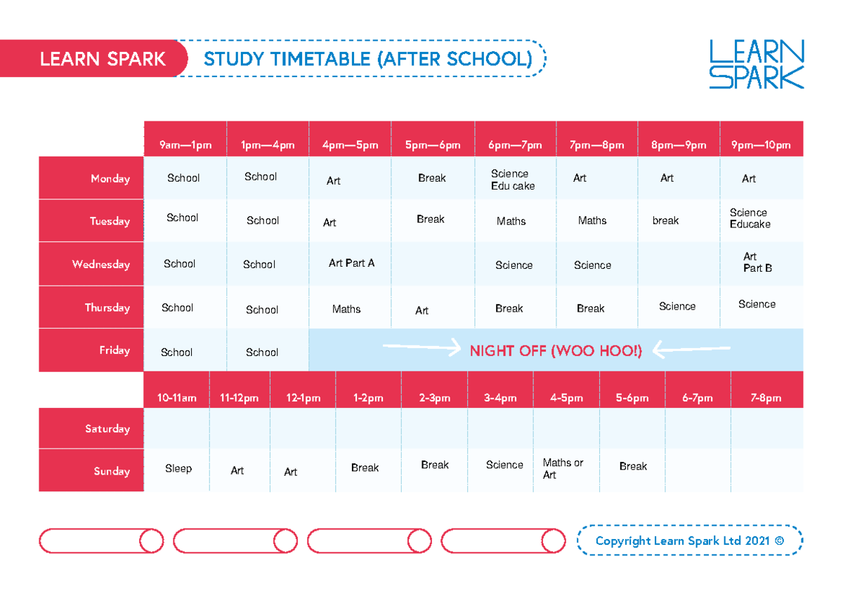 Study timetable ...