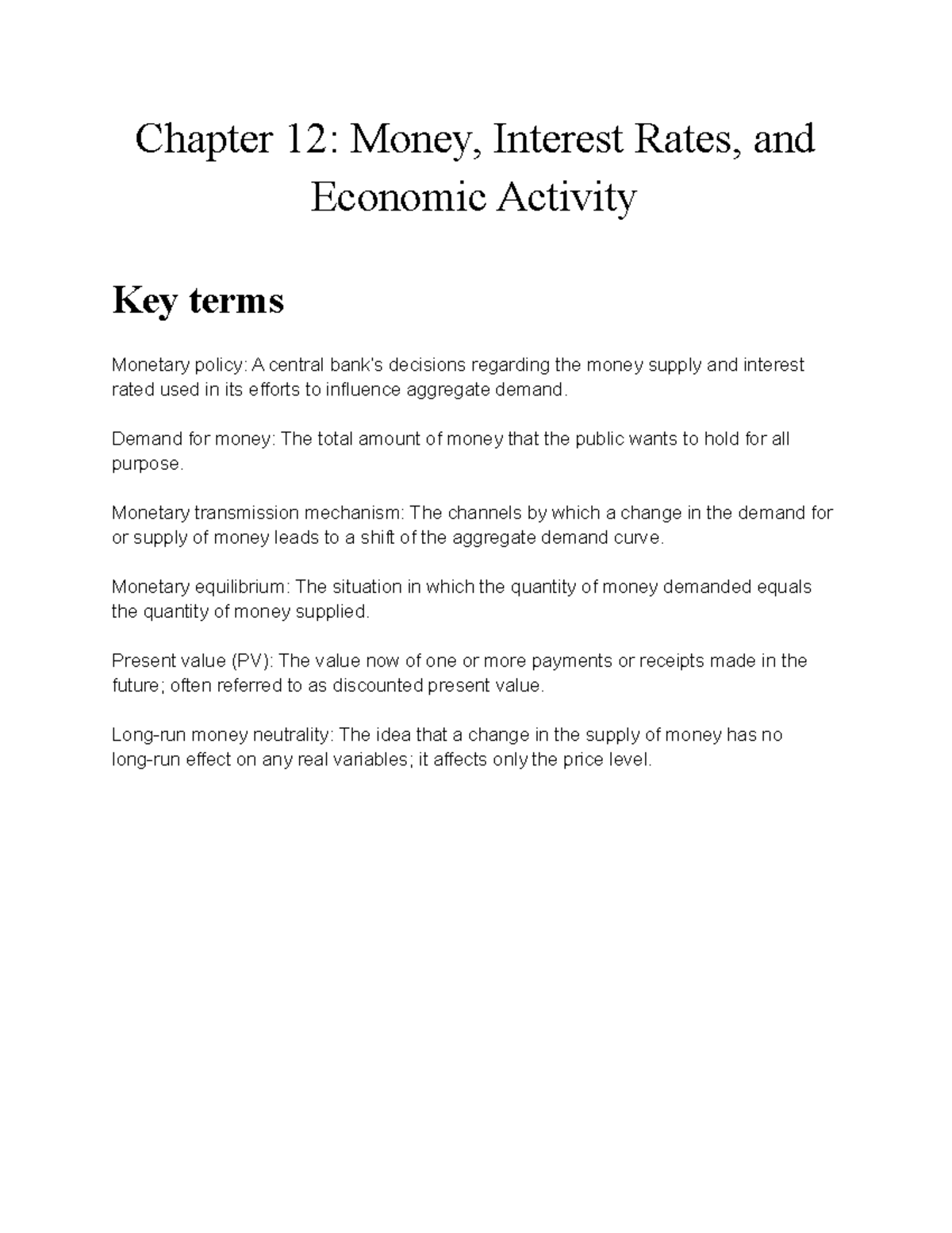 Econ chapter 12 money, interest rates, and economic activity - Chapter ...