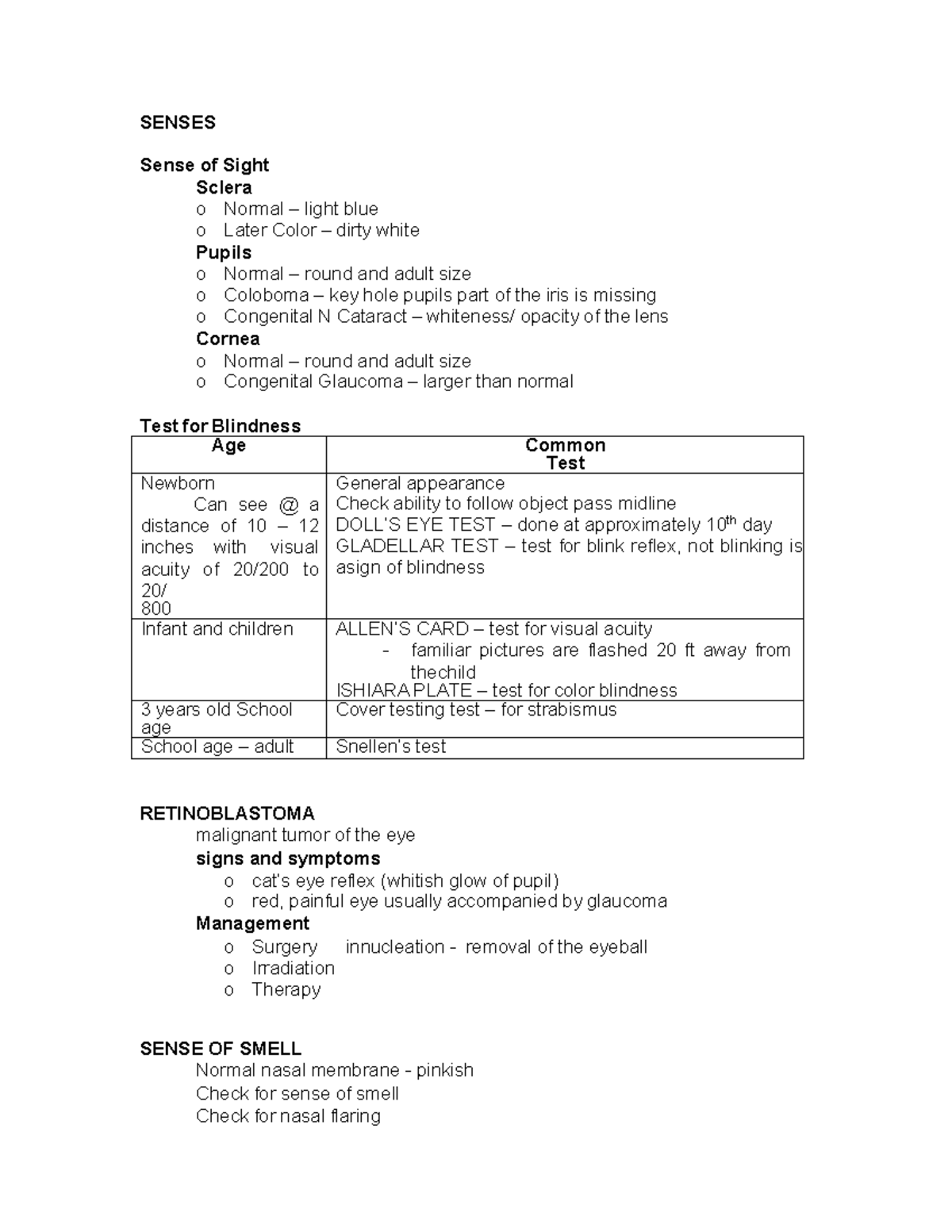 Senses - ACADEMIC PURPOSES - Fundamentals of nursing - UBian - Studocu