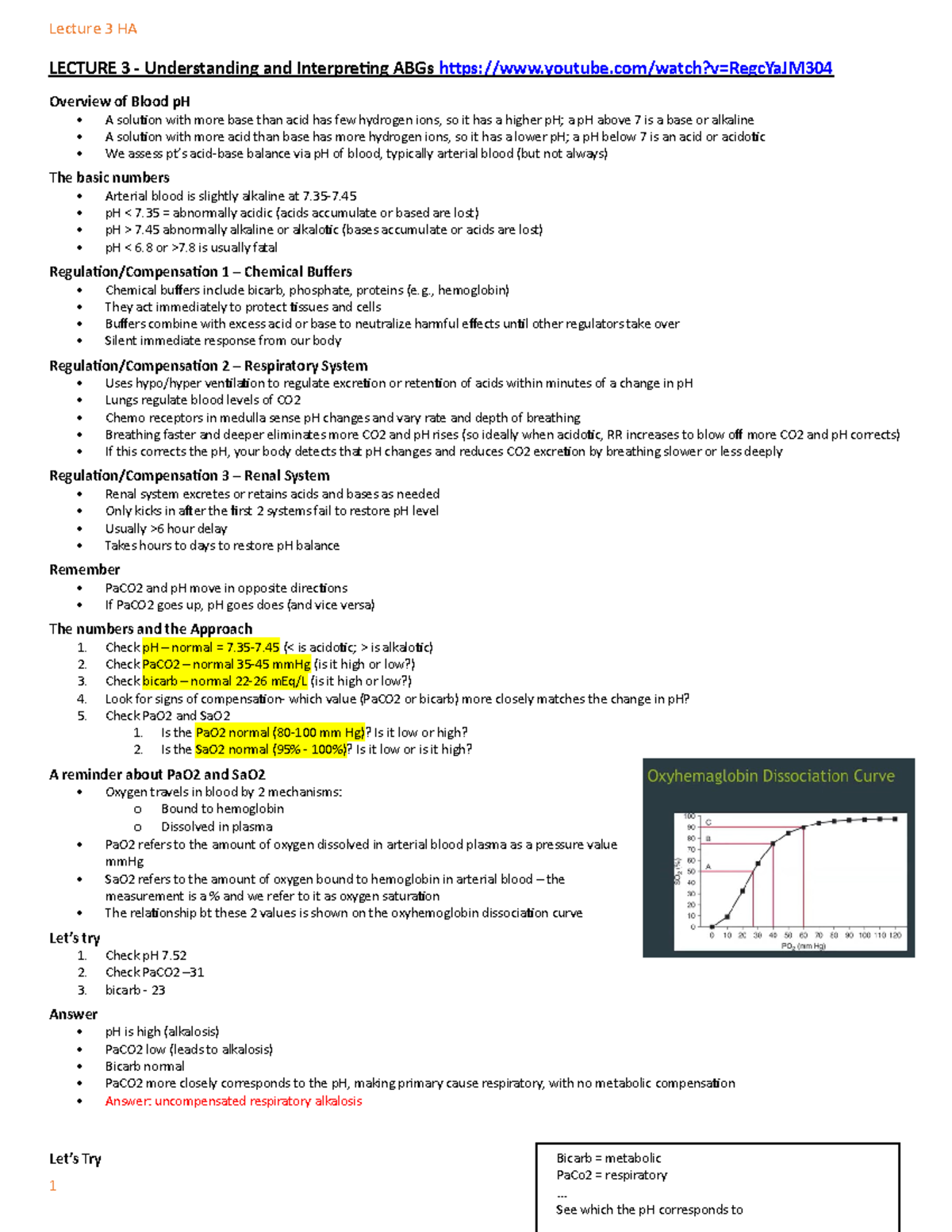 Lecture 3 - ABG Case Examples for high acuity at uoit - LECTURE 3 ...